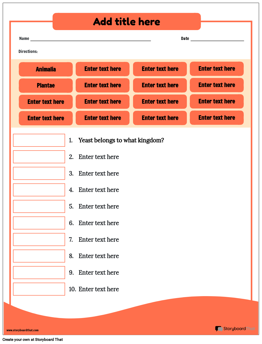 Six Kingdom of Life Identification Worksheet Storyboard