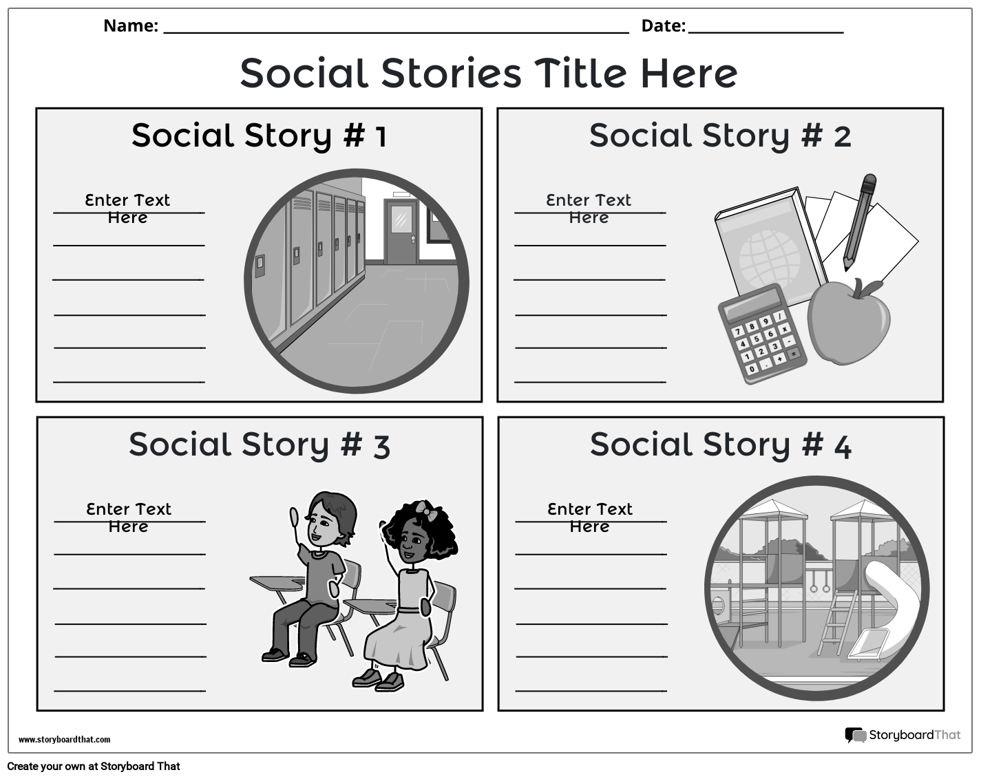 Social Stories Worksheet Featuring School Supplies