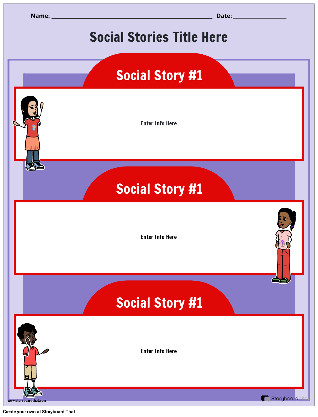 Red & Purple Themed Social Stories Worksheet Storyboard