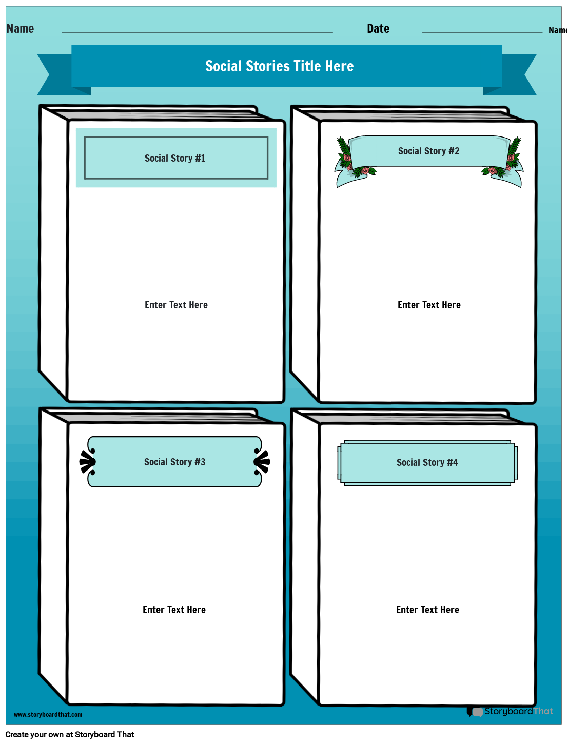 Social Stories Worksheet with a Blue Theme Storyboard