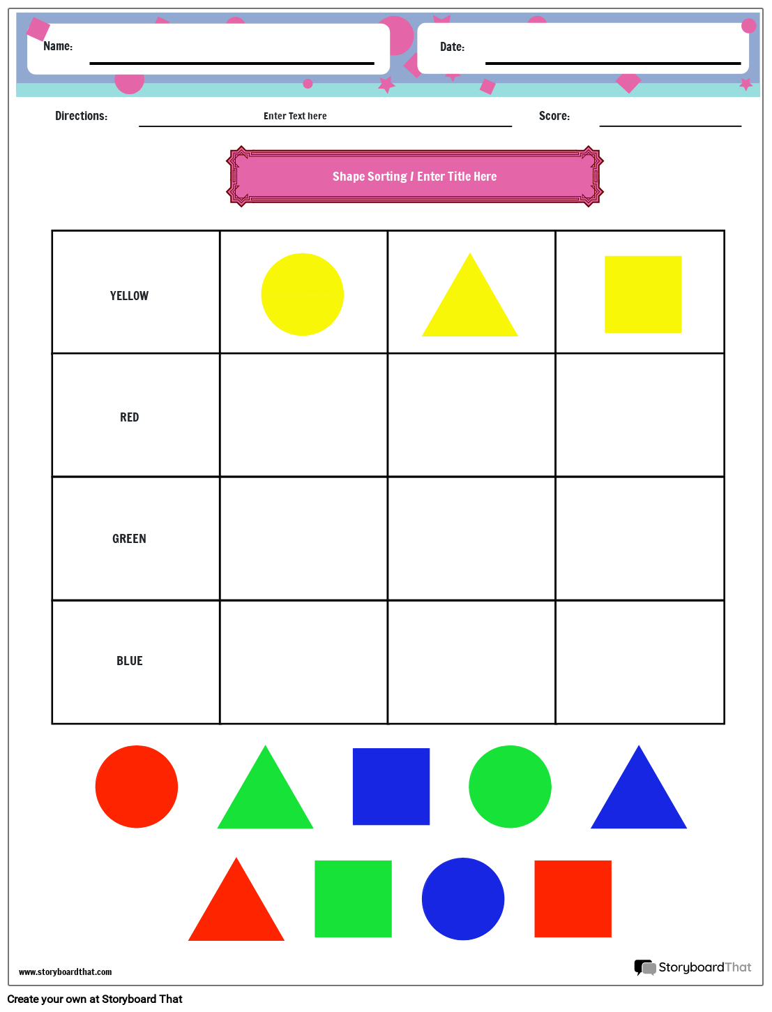 Colorful Different Sorting Shapes Worksheet Storyboard