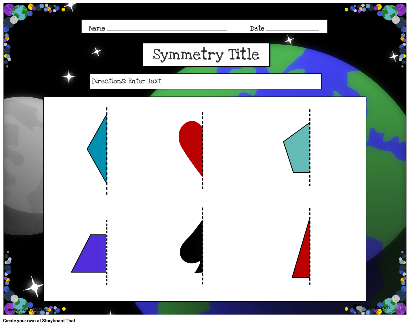 Space Themed Mirror Symmetry Worksheet Storyboard