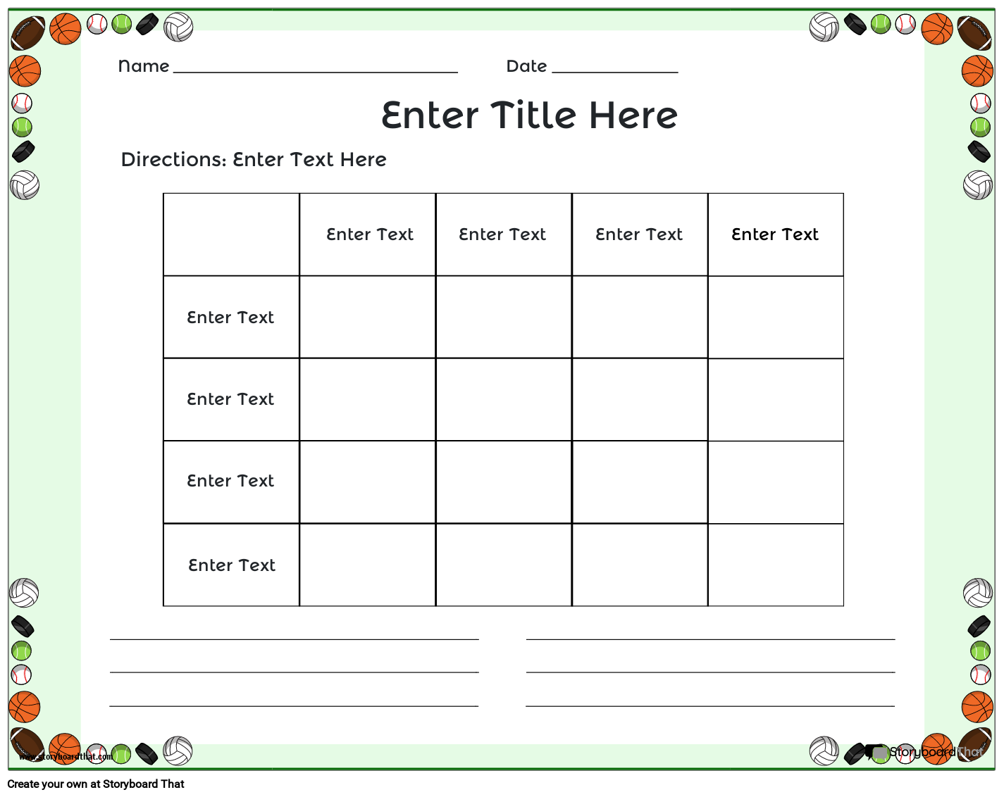 Sports Theme Logic Problem Worksheet Storyboard