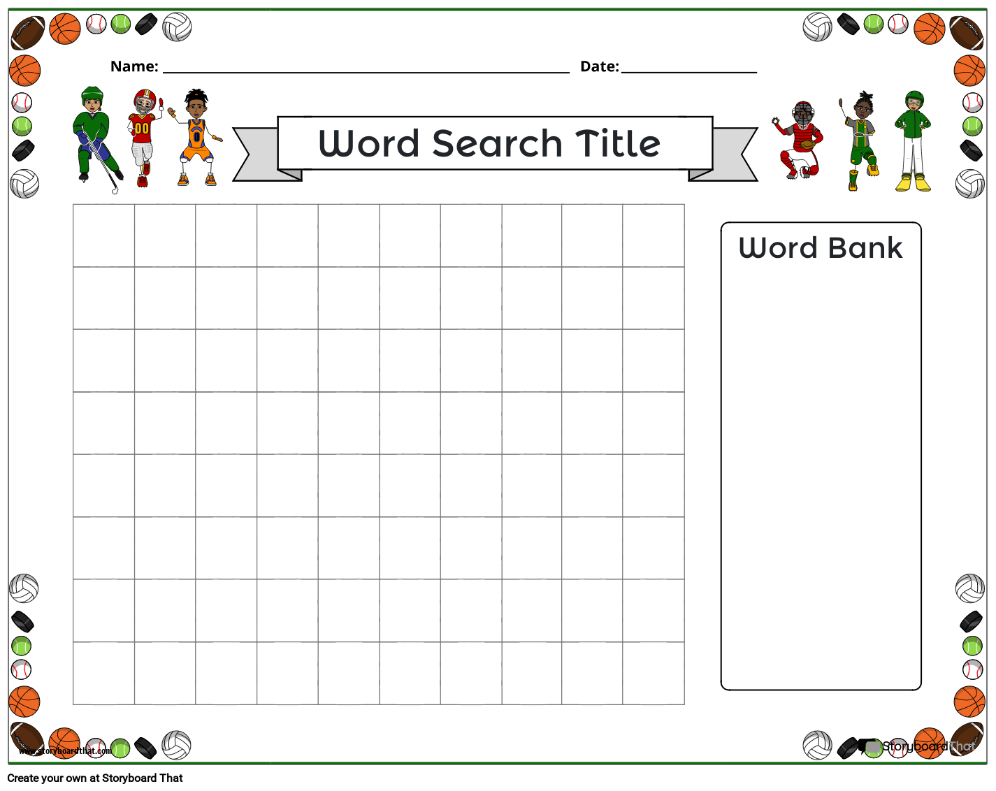 Editable Sports Themed Word Search Storyboard by templates