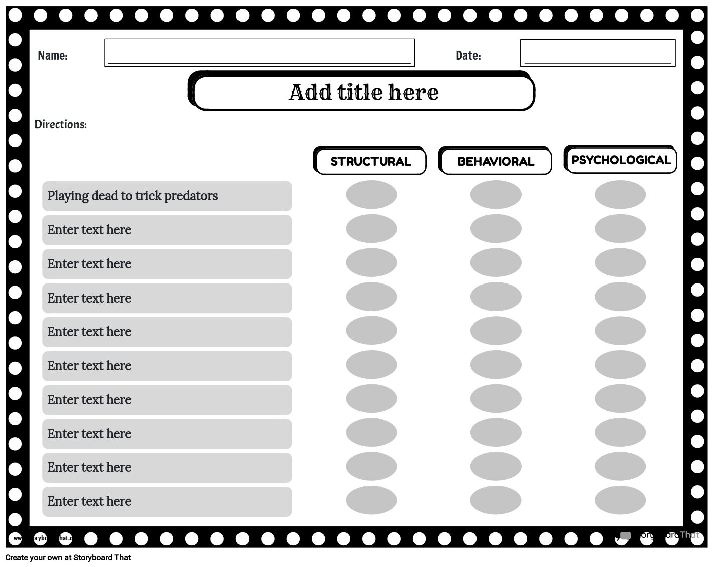 Structural, Behavioral and Psychological Adaptation Worksheet