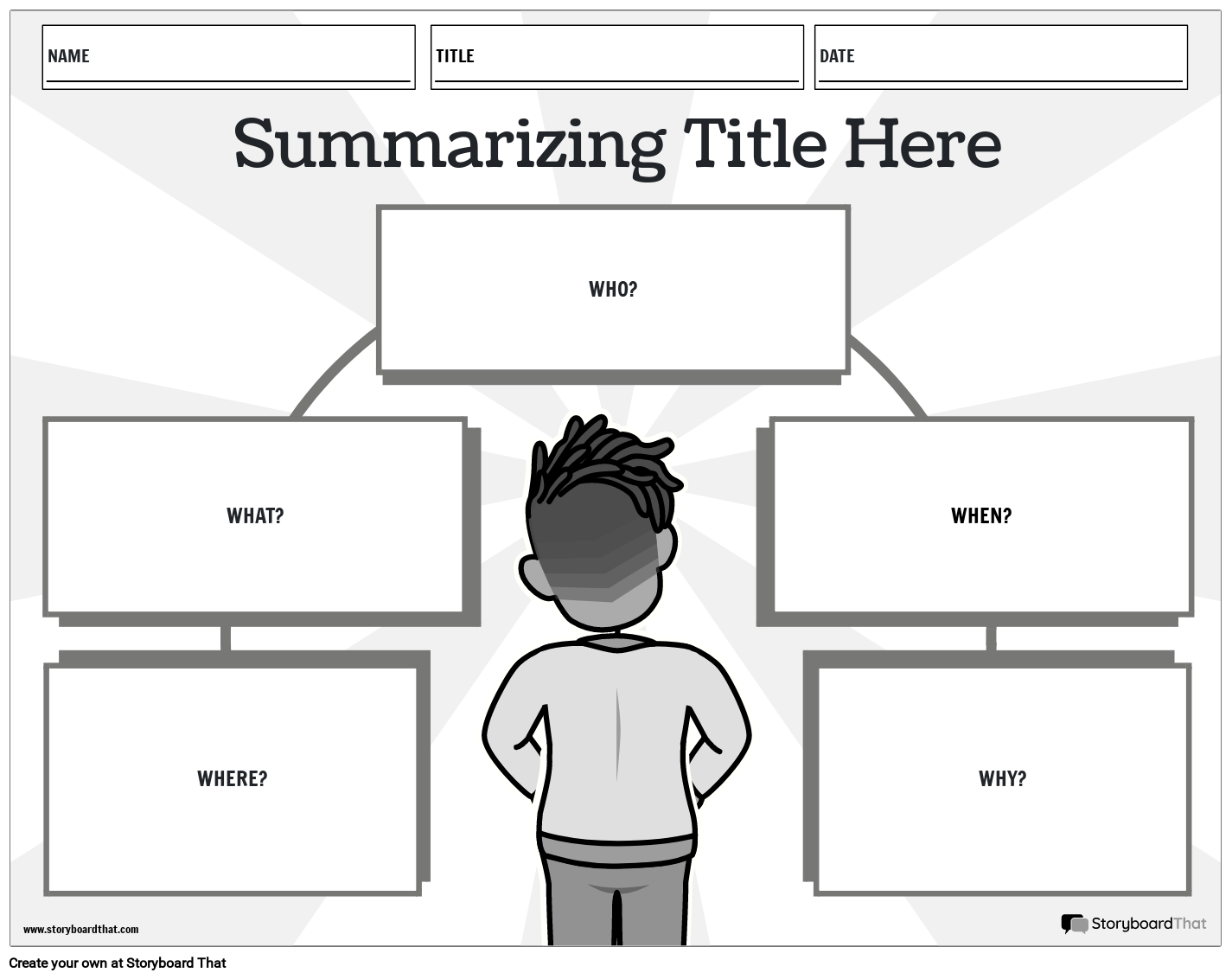 Summarizing Template with WH Questions Boxes Storyboard