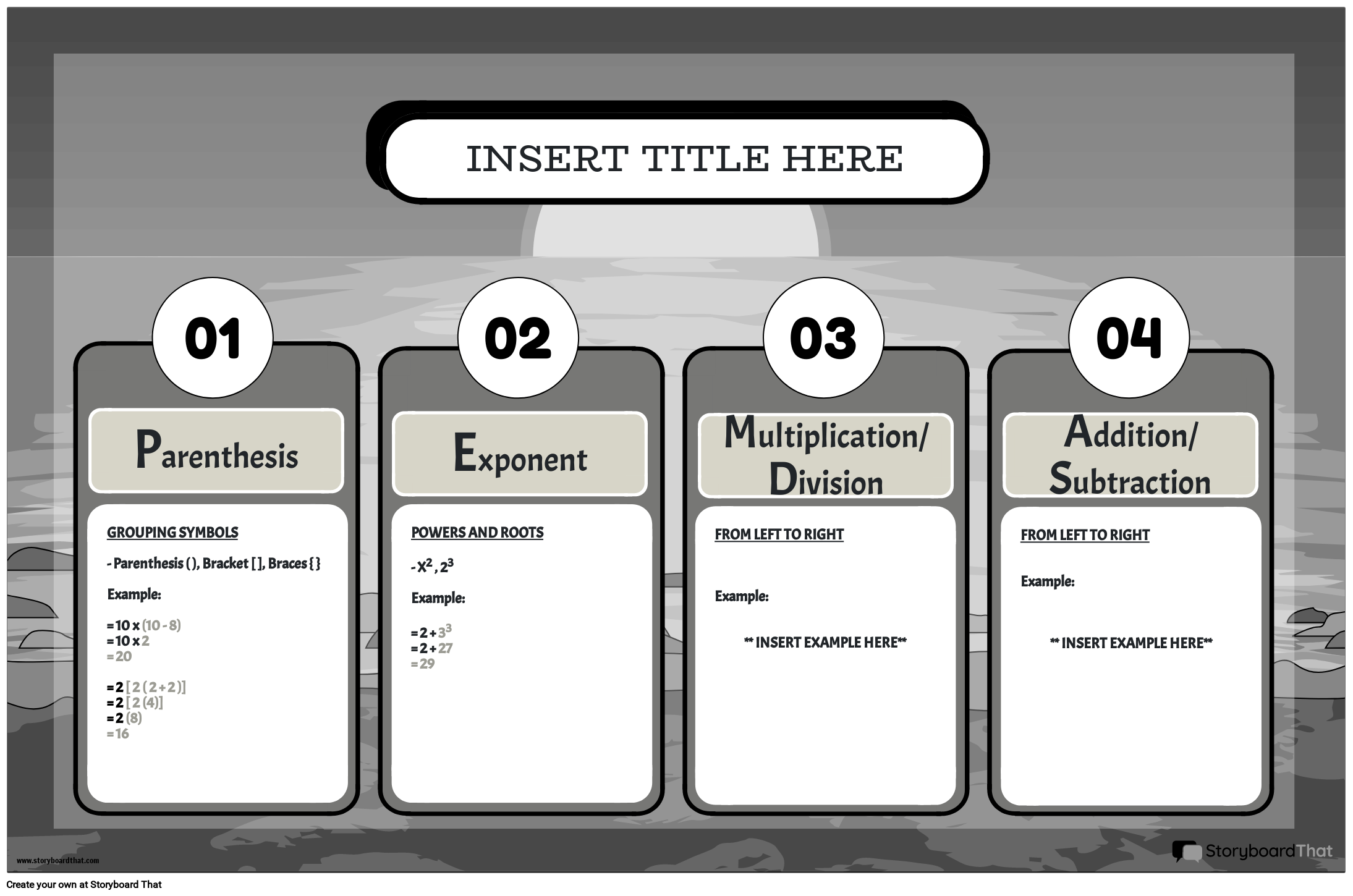 Sunset-themed Order of Operation Poster Storyboard