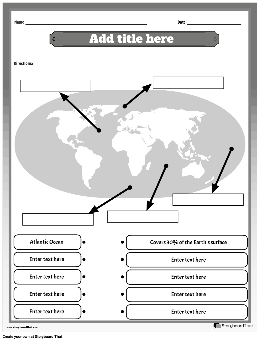 The Five Oceans Worksheet-Matching type Storyboard