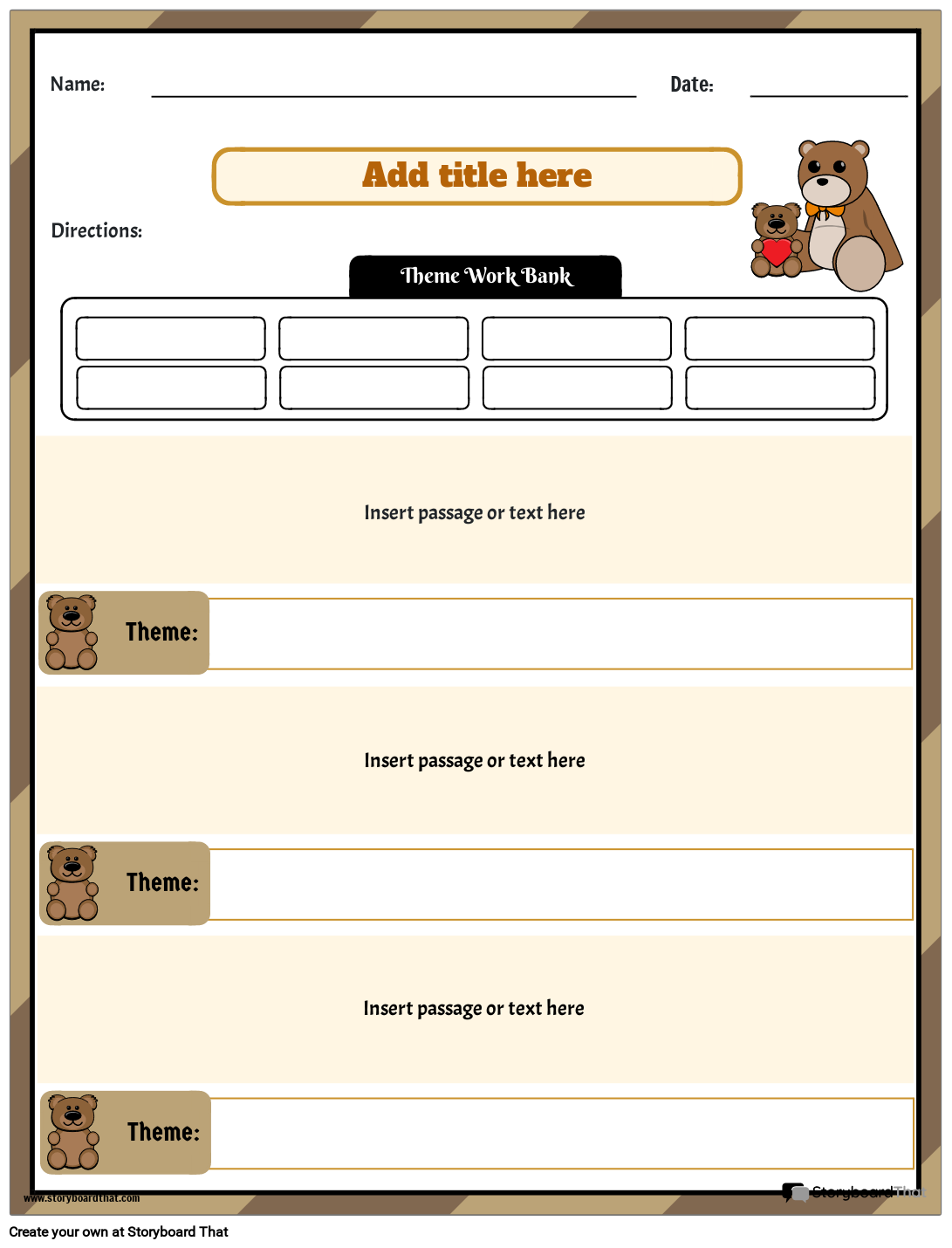 Finding Theme Worksheet - Bears Storyboard by templates