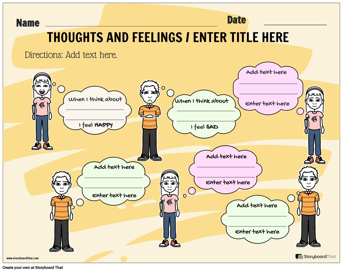 Thoughts and feelings worksheet Storyboard par templates