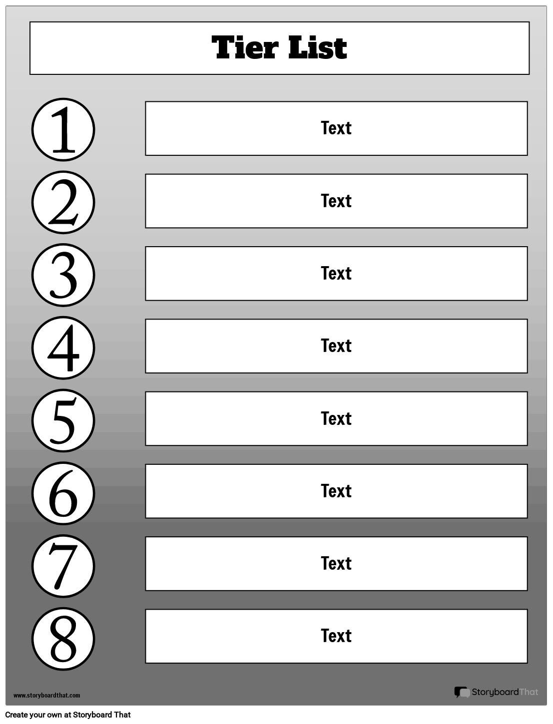 Gray Themed Tier List Worksheet with 6 Numbers