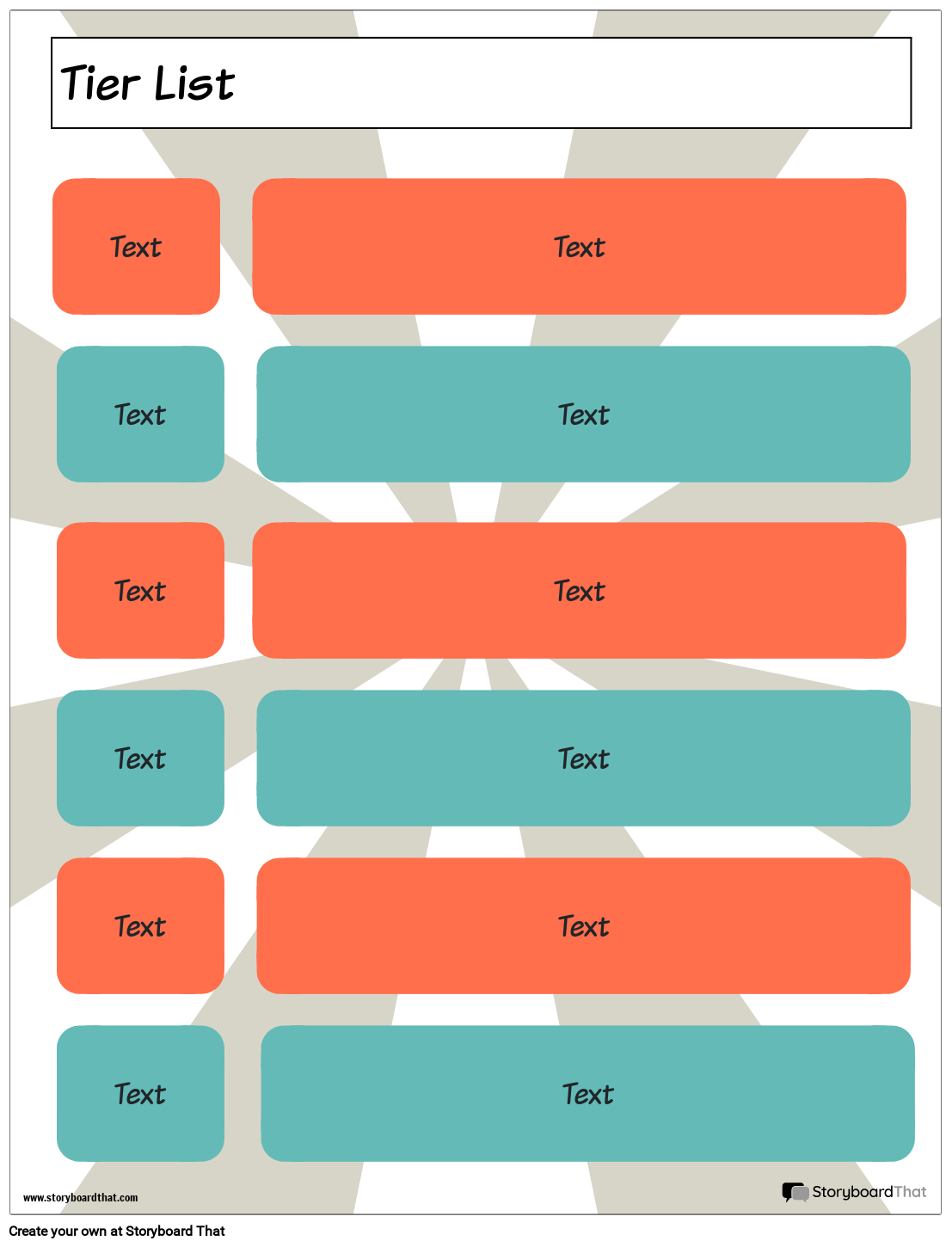 Tier List Worksheet with a Simple Spiral Background