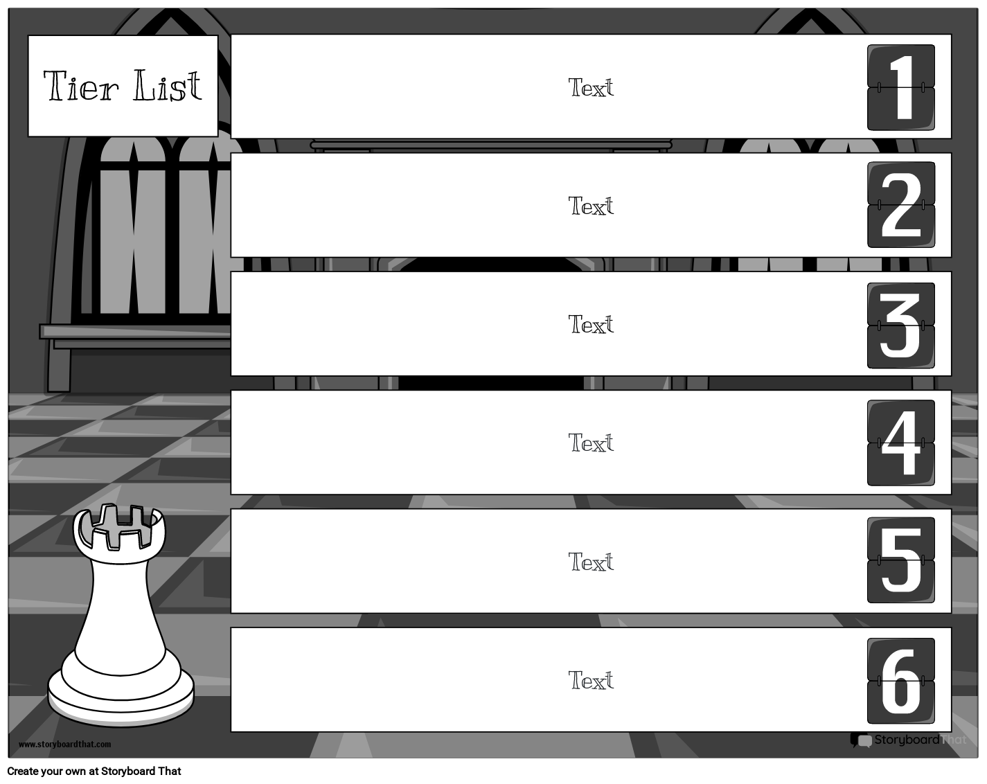 Tier List Worksheet Featuring a Chess Piece Storyboard