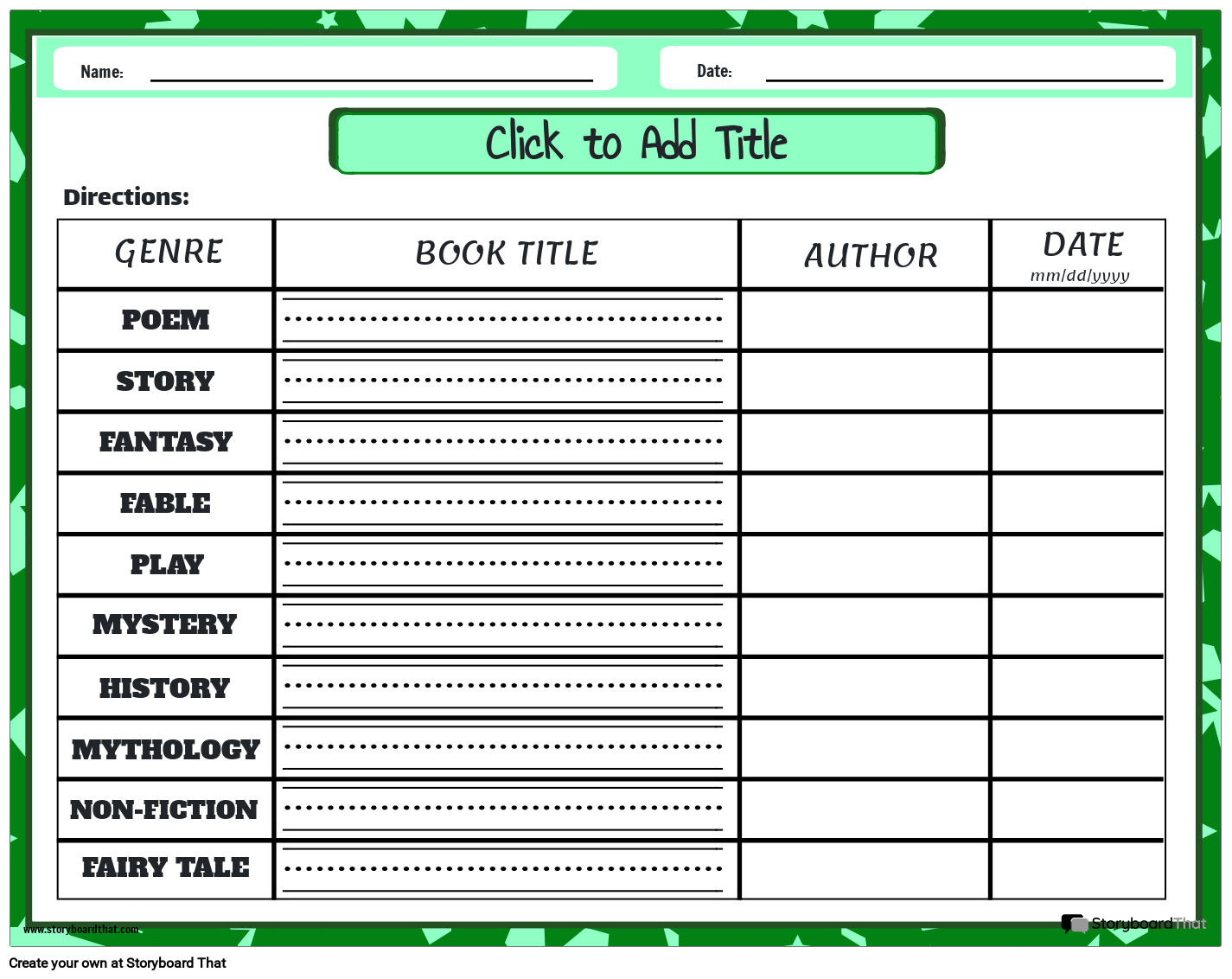 Tracking Genres I've Read Worksheet Storyboard