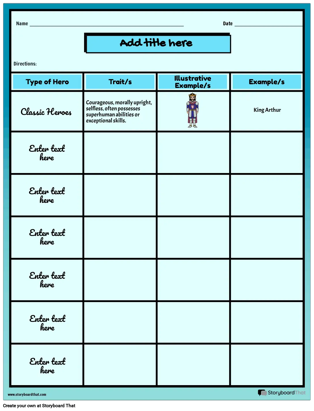 Traits of Heroes Worksheet Storyboard by templates