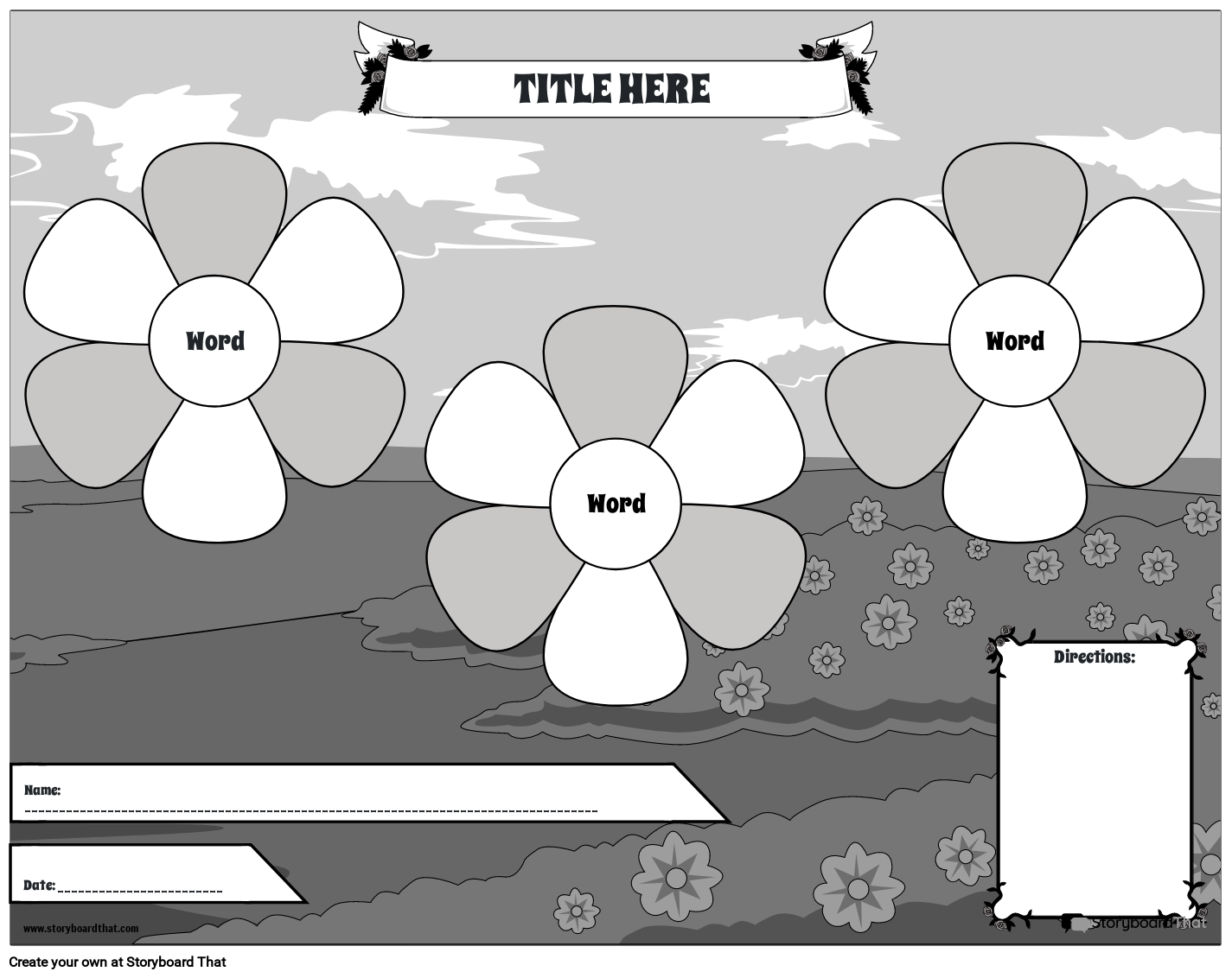 Type of Verbs Flower Diagram Black and White Storyboard