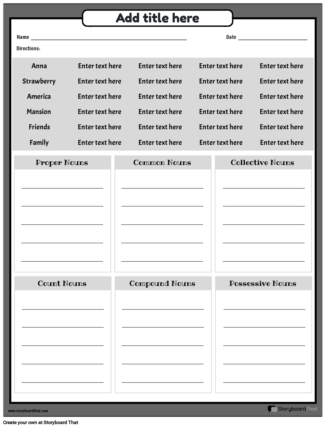 Types Of Nouns Worksheet Storyboard By Templates Types Of Nouns Worksheet Storyboard By Templates