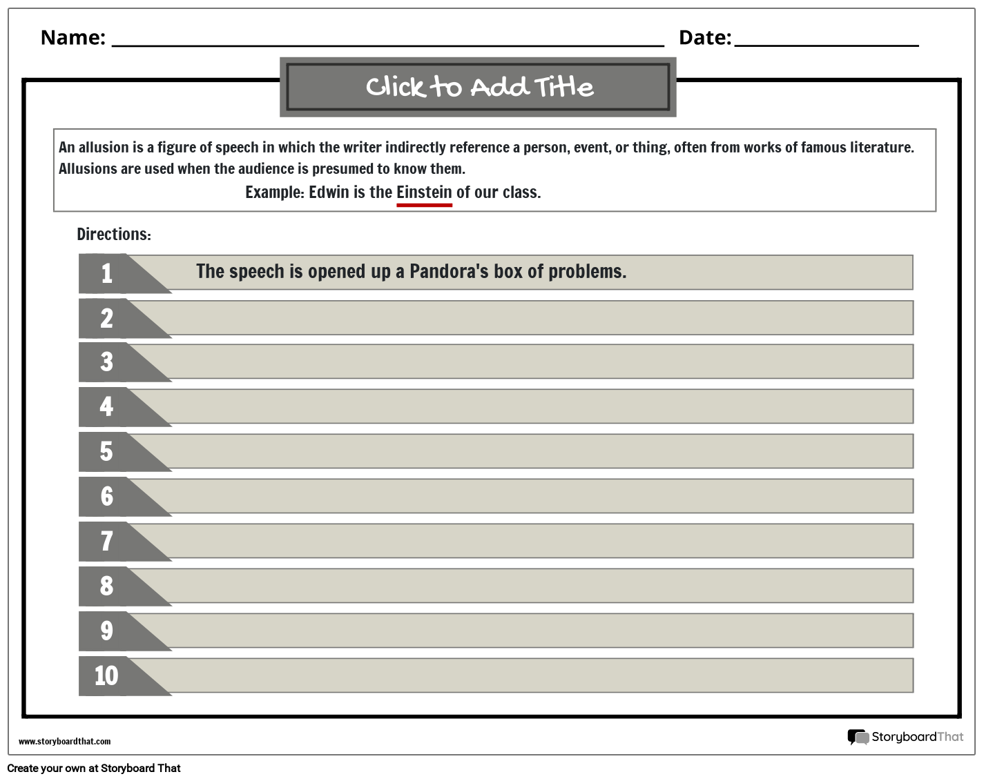 Underlining Allusions Template Storyboard by templates