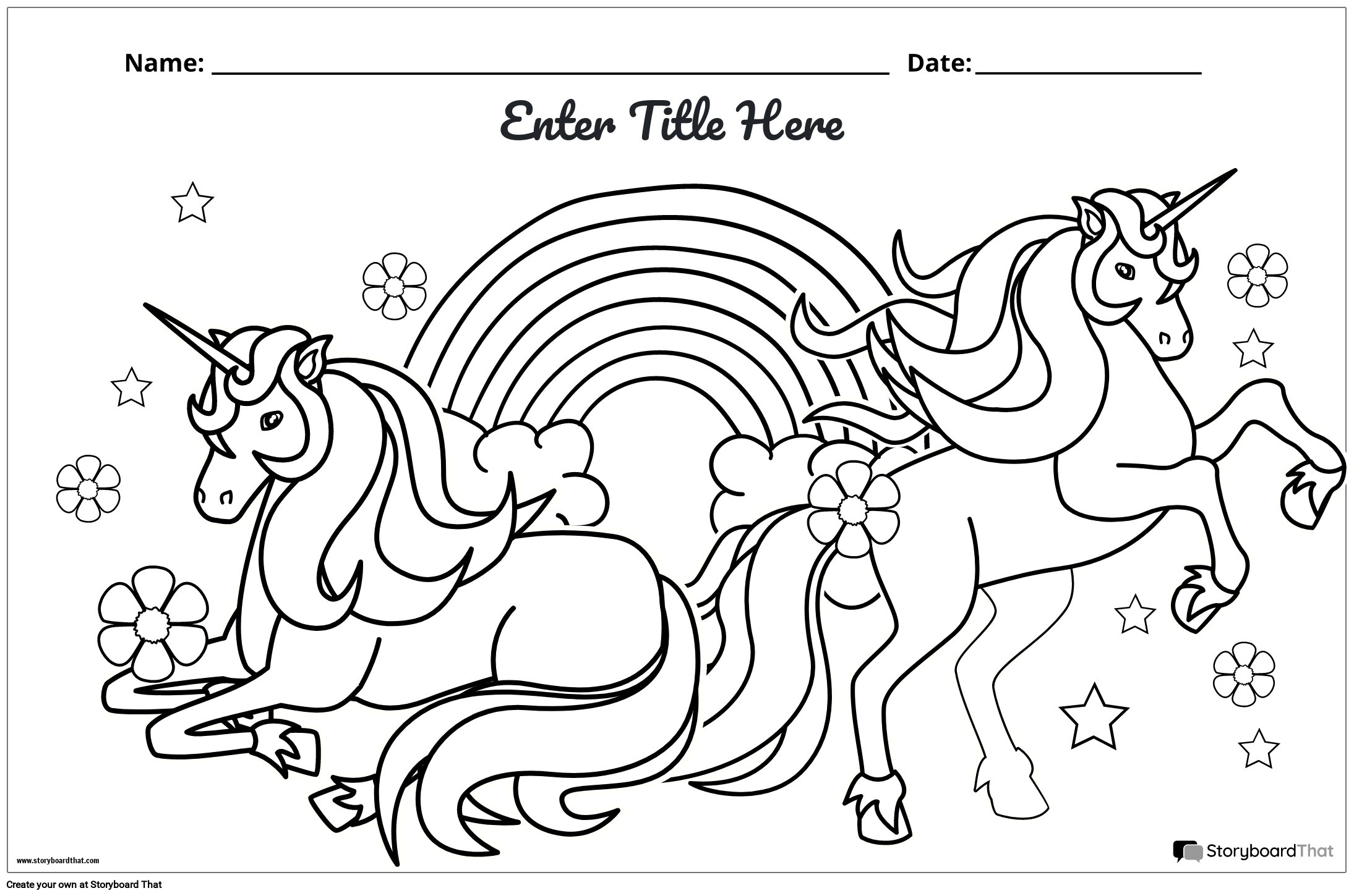 Unicorn Themed Printable Coloring Page Storyboard