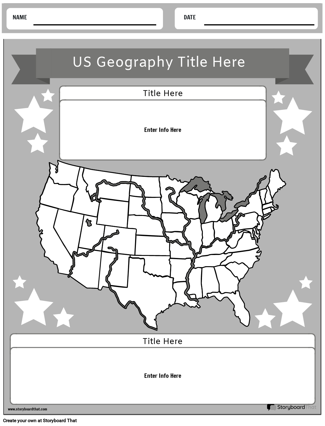 U.S. Geography Worksheet Featuring Big Stars Storyboard