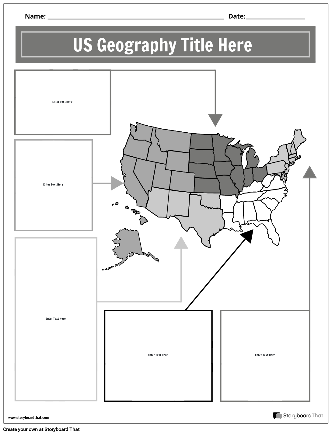 U.S. Geography Worksheet with a Color-Coded Map
