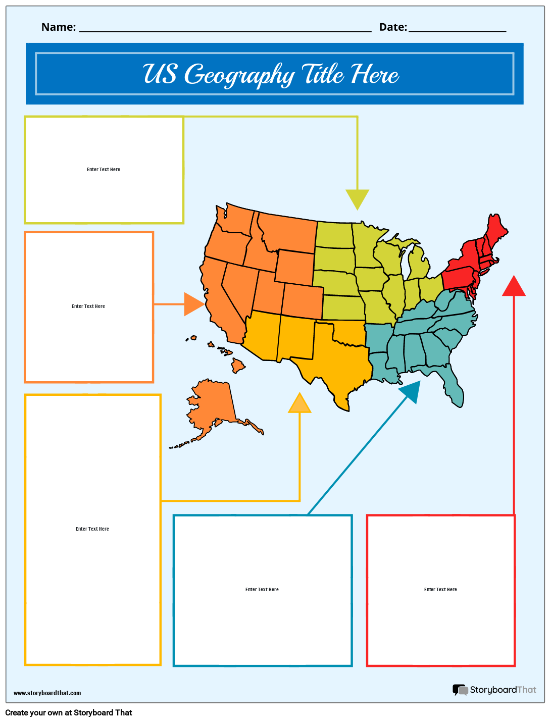 Multicolored Vibrant U.S. Geography Worksheet Design