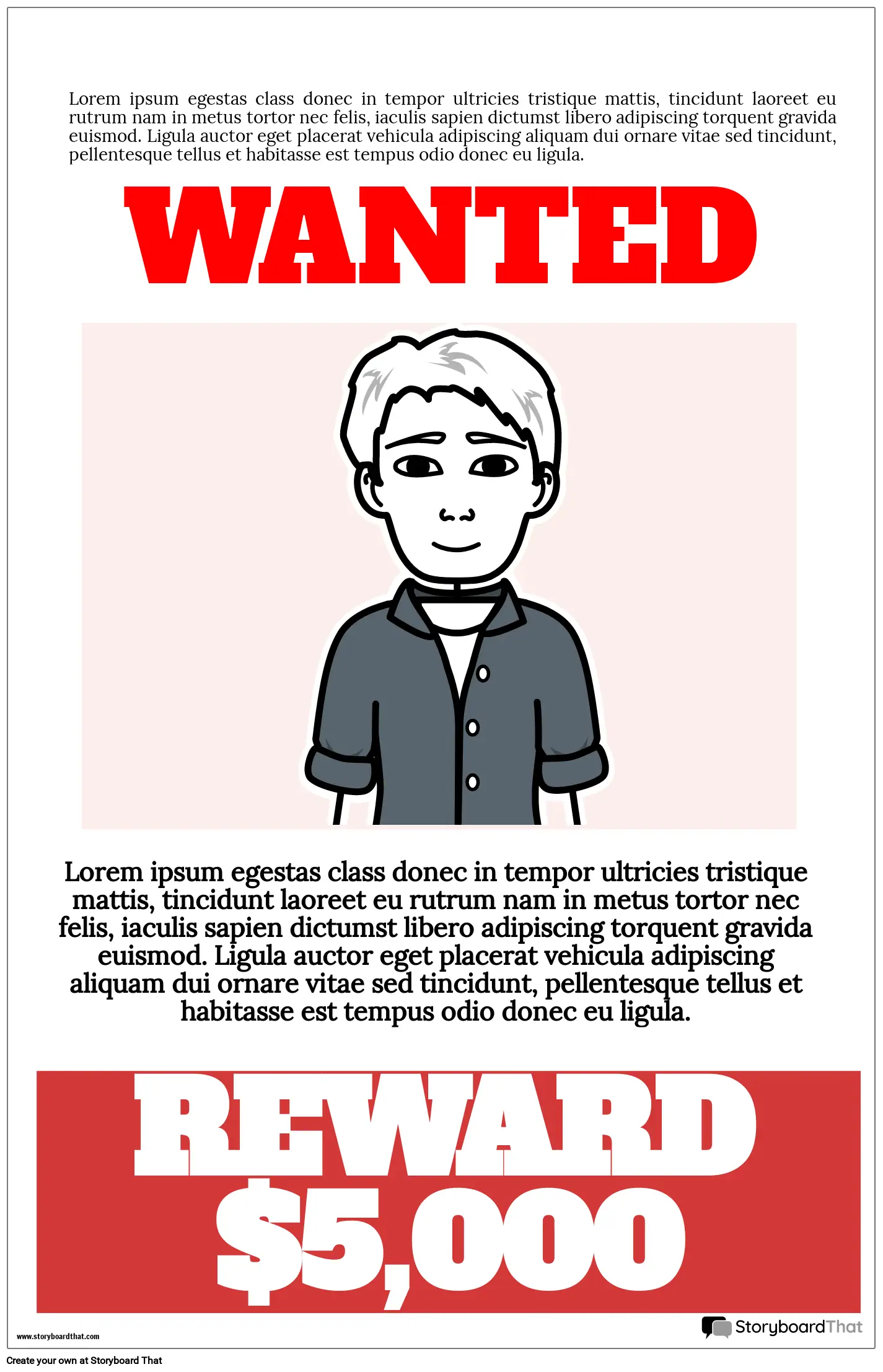 Wanted Poster with reward Storyboard by templates