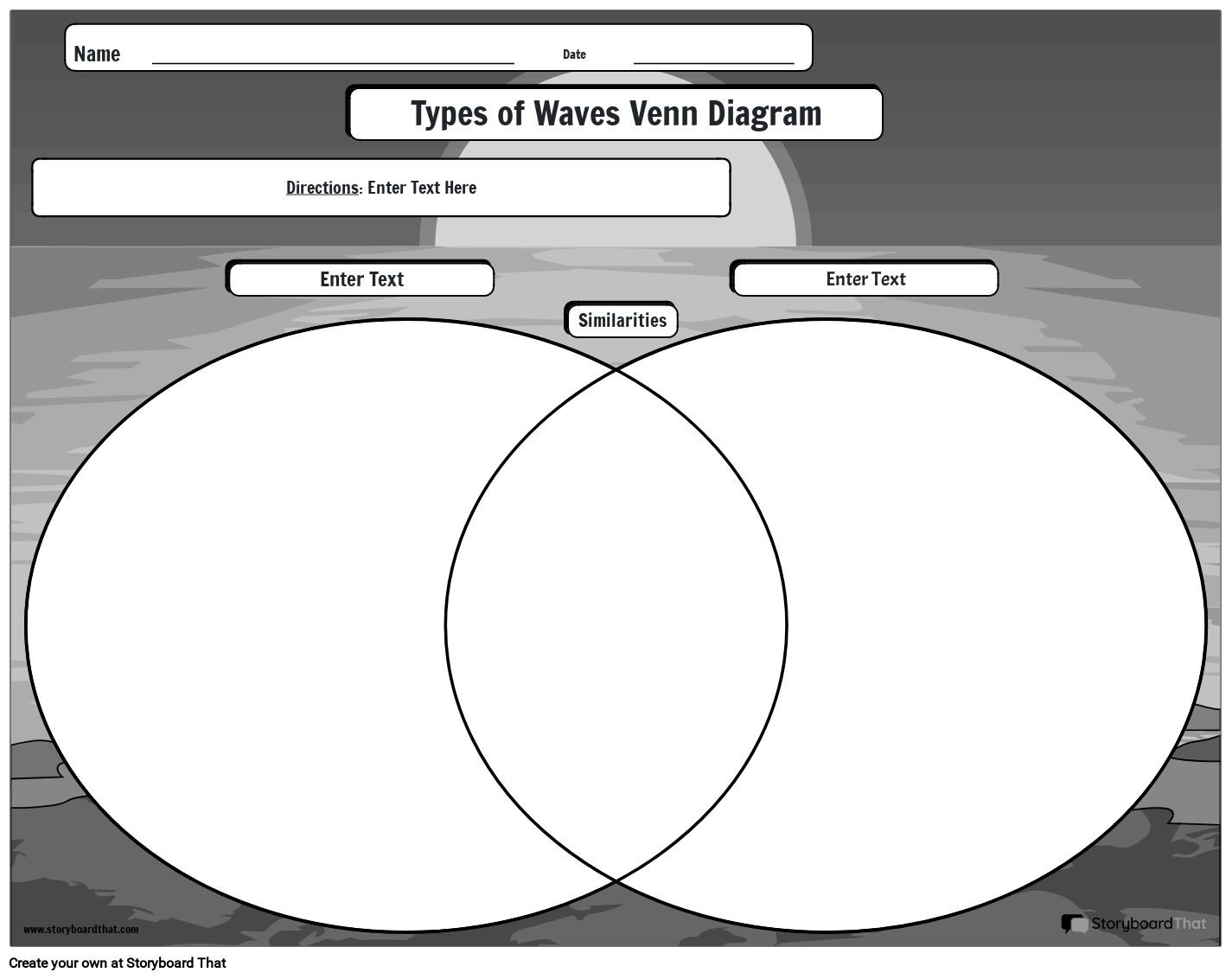 Waves Worksheet Featuring a Setting Sun Storyboard