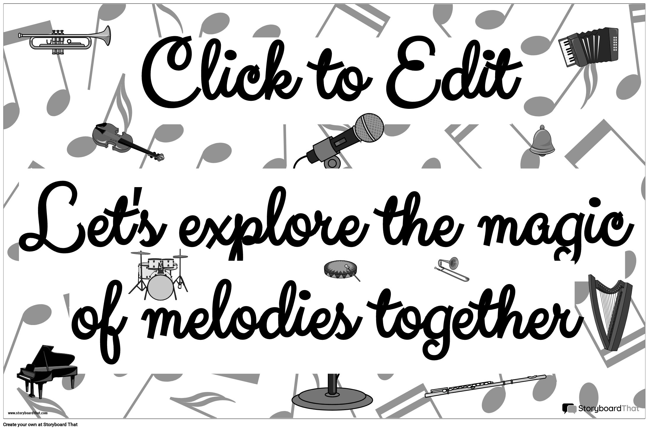 Welcome Poster with Musical Notes Design B&W Storyboard