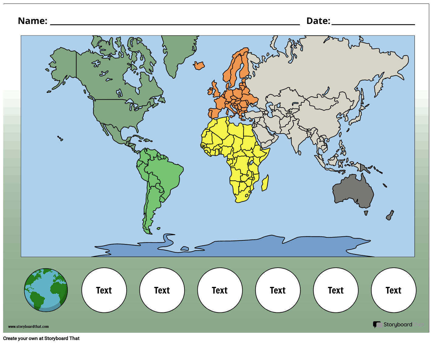 Landscape World Geography Worksheet with Colorful Continents