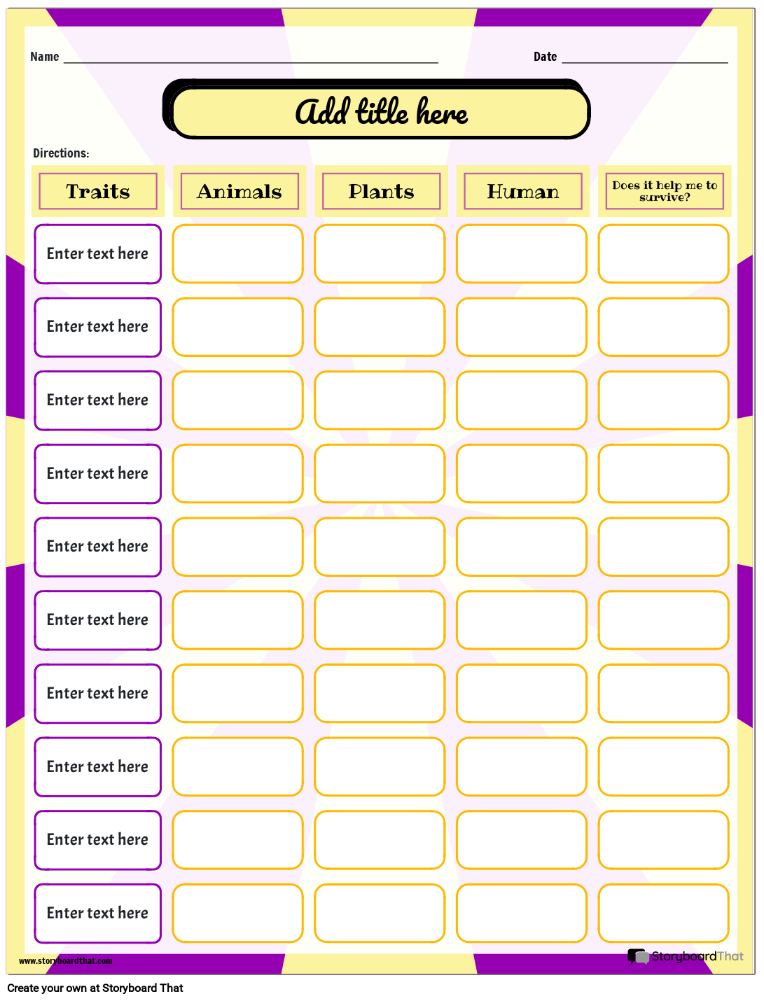 What's my Adaptation Worksheet Storyboard por templates
