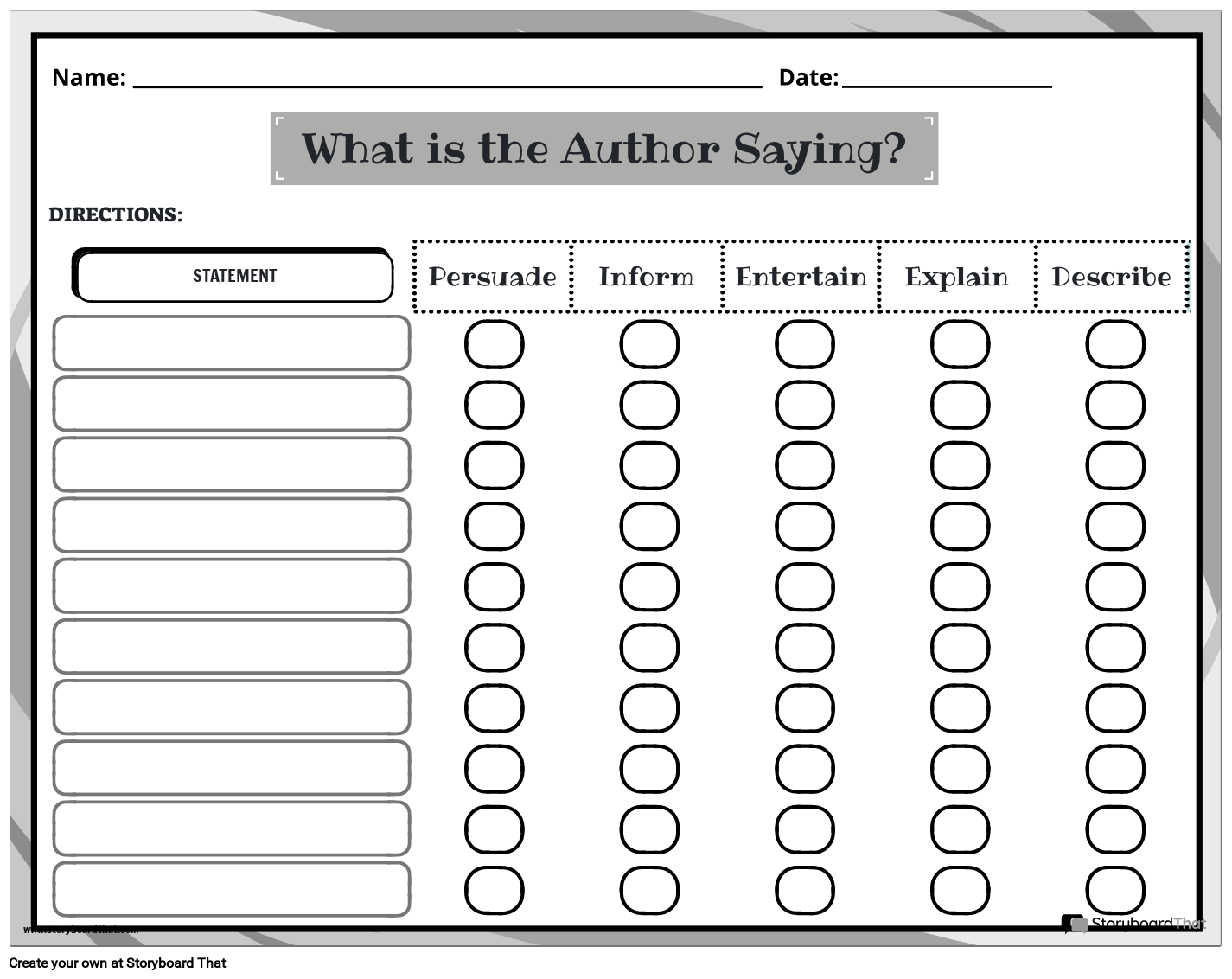Author's Purpose Worksheet