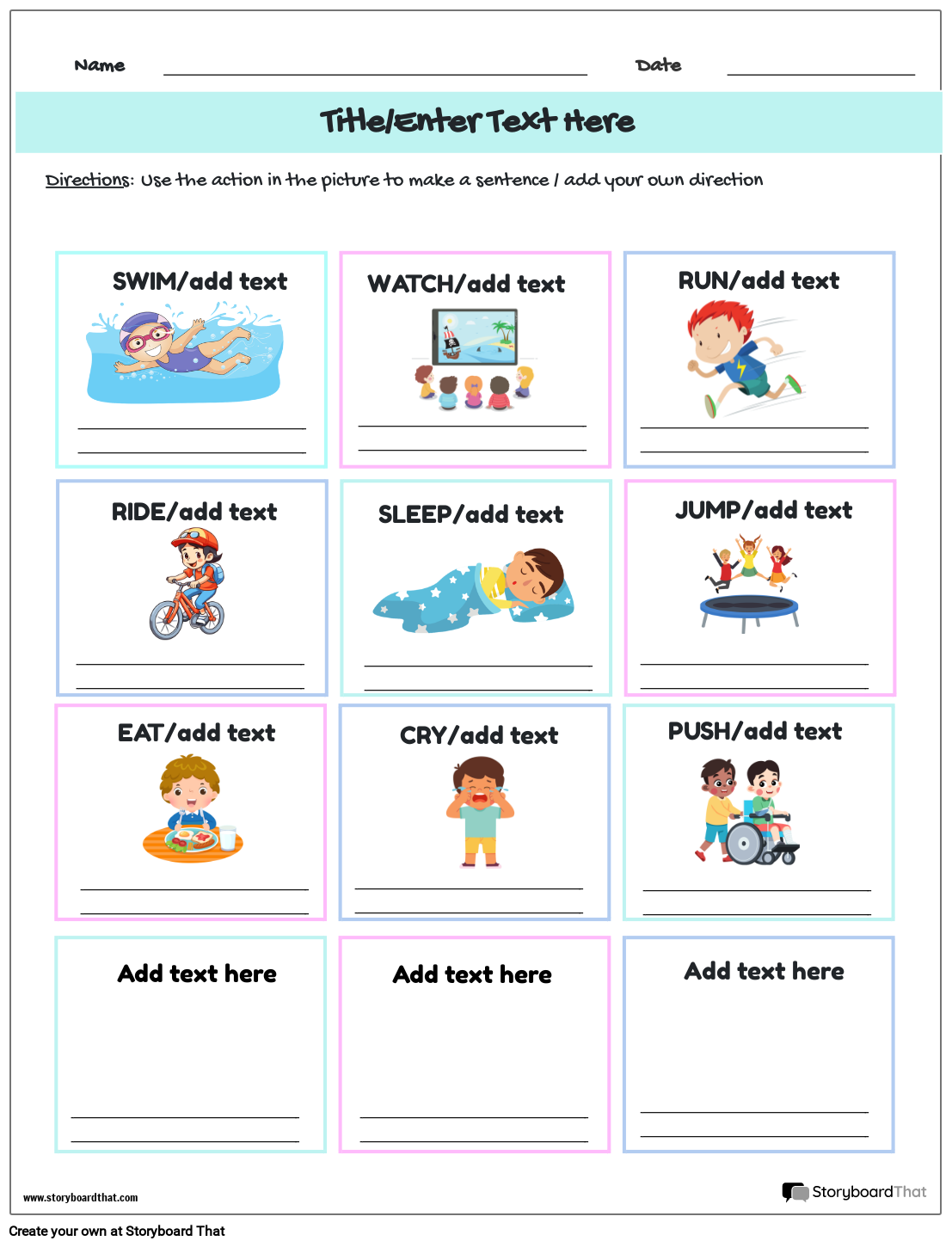 Word in sentence Vocabulary Storyboard por templates