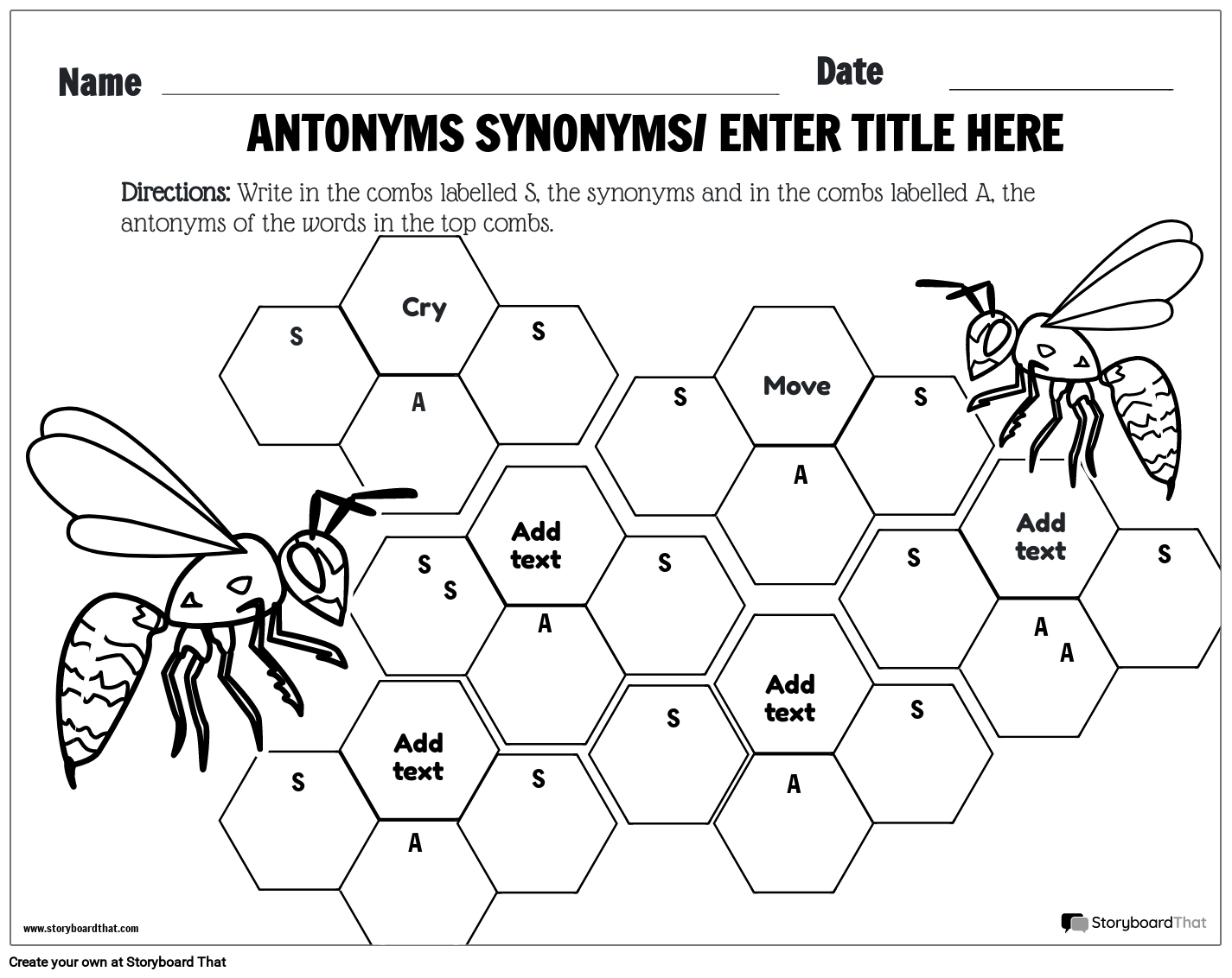 Worksheet for antonyms and synonyms grey Storyboard