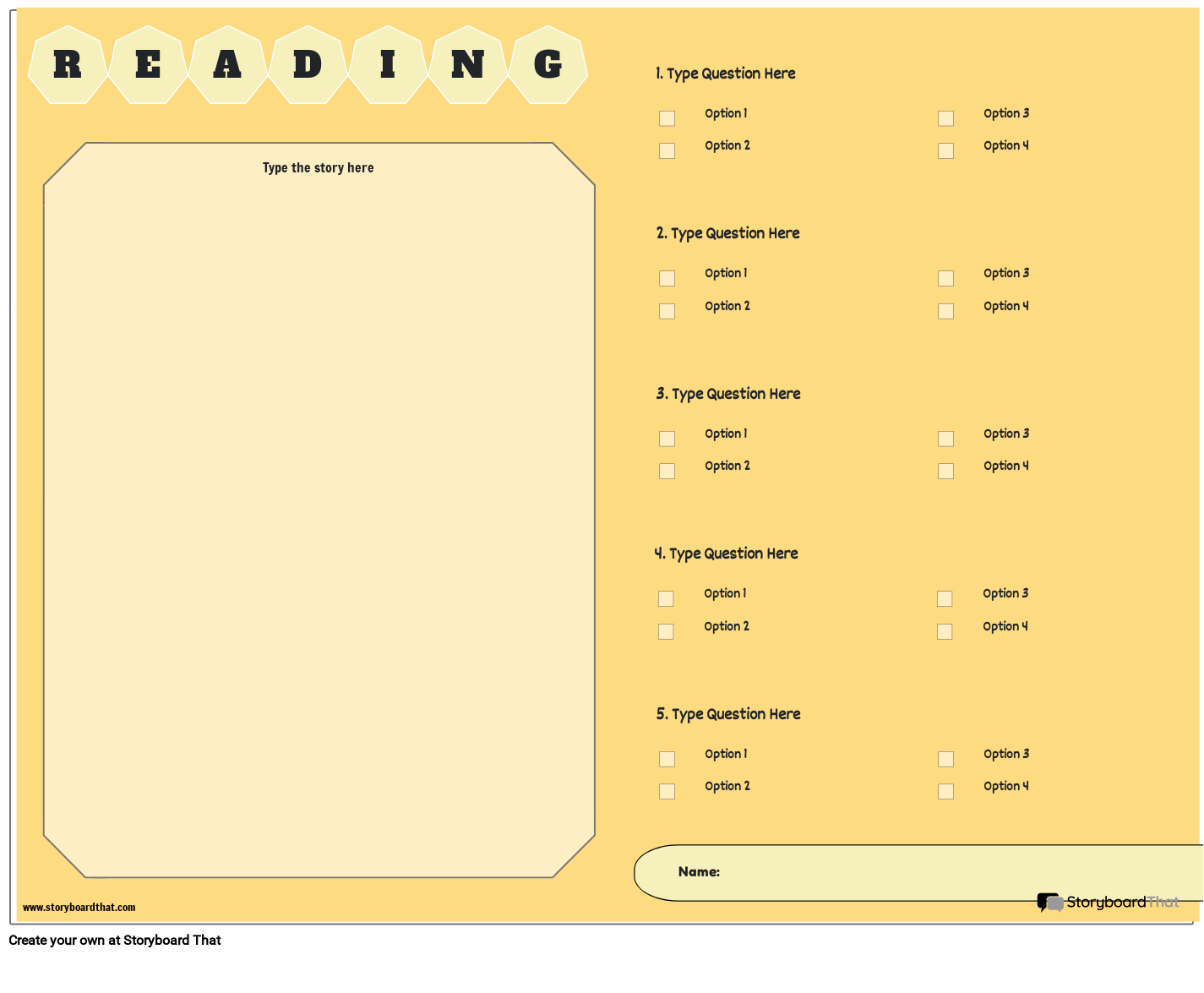 Yellow Reading Comprehension Printable Storyboard