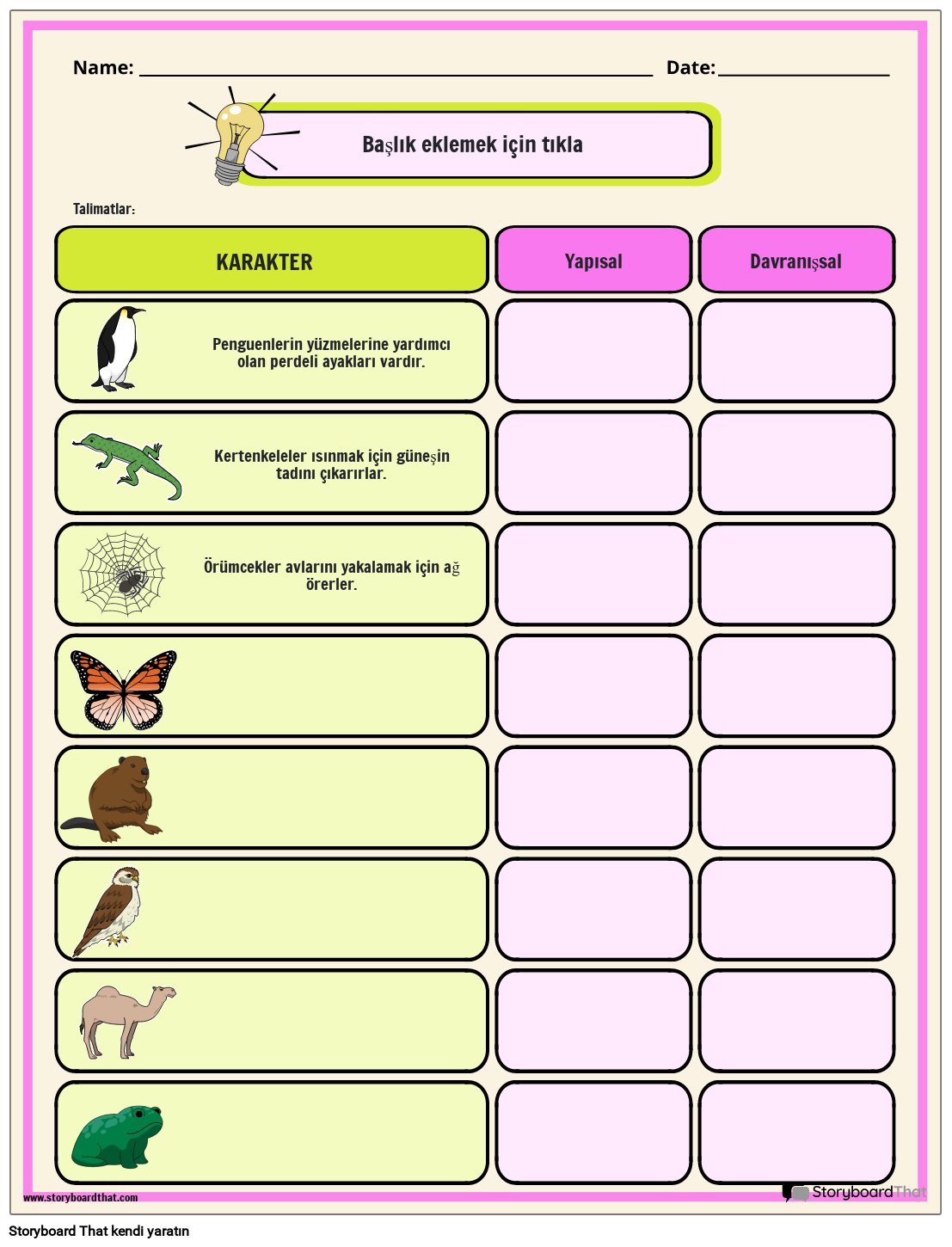 Adaptasyon Çalışma Sayfası Storyboard par tr-examples