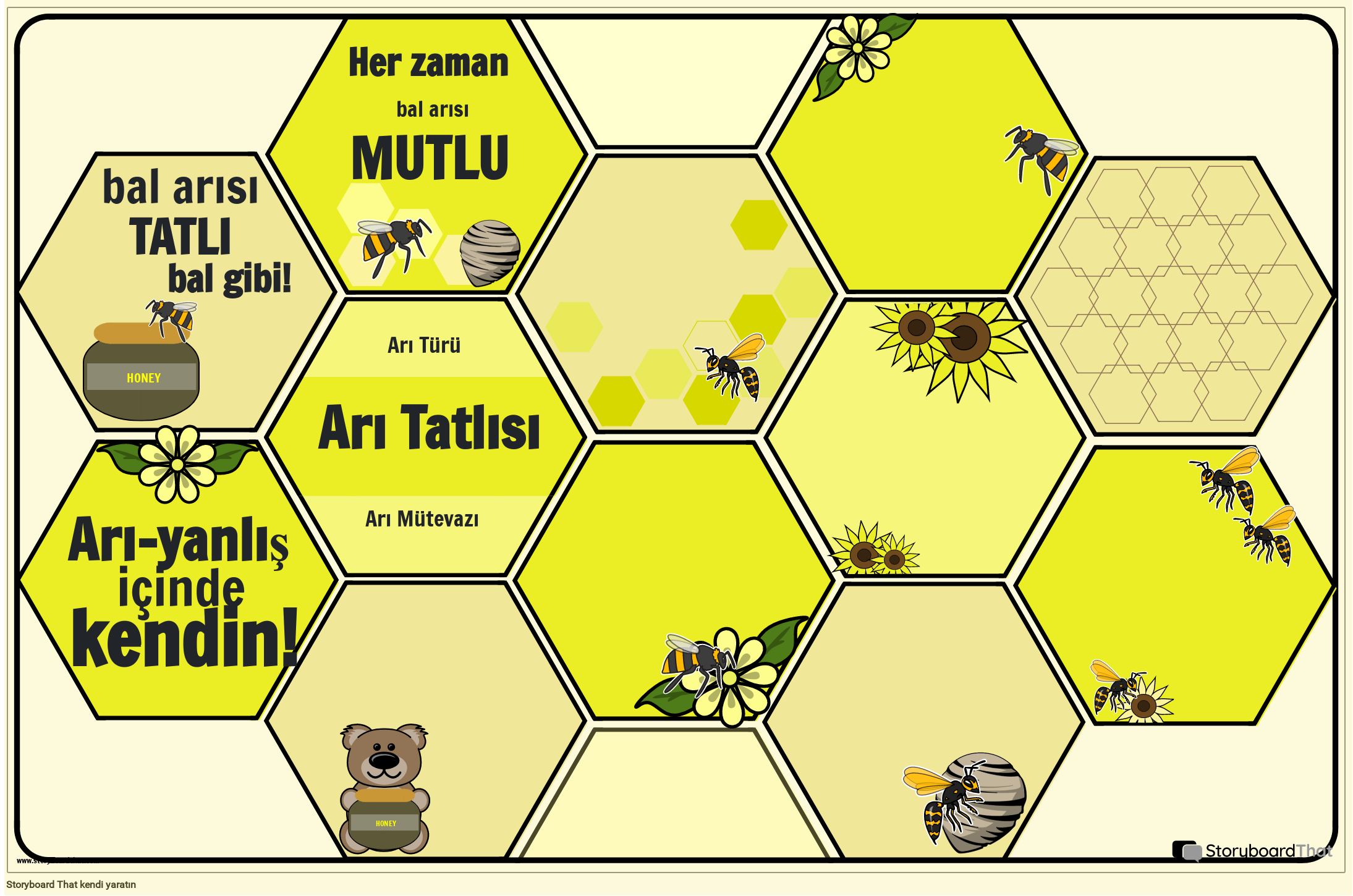 Arı Temalı - Sınıf İçin Motivasyon Posteri Storyboard