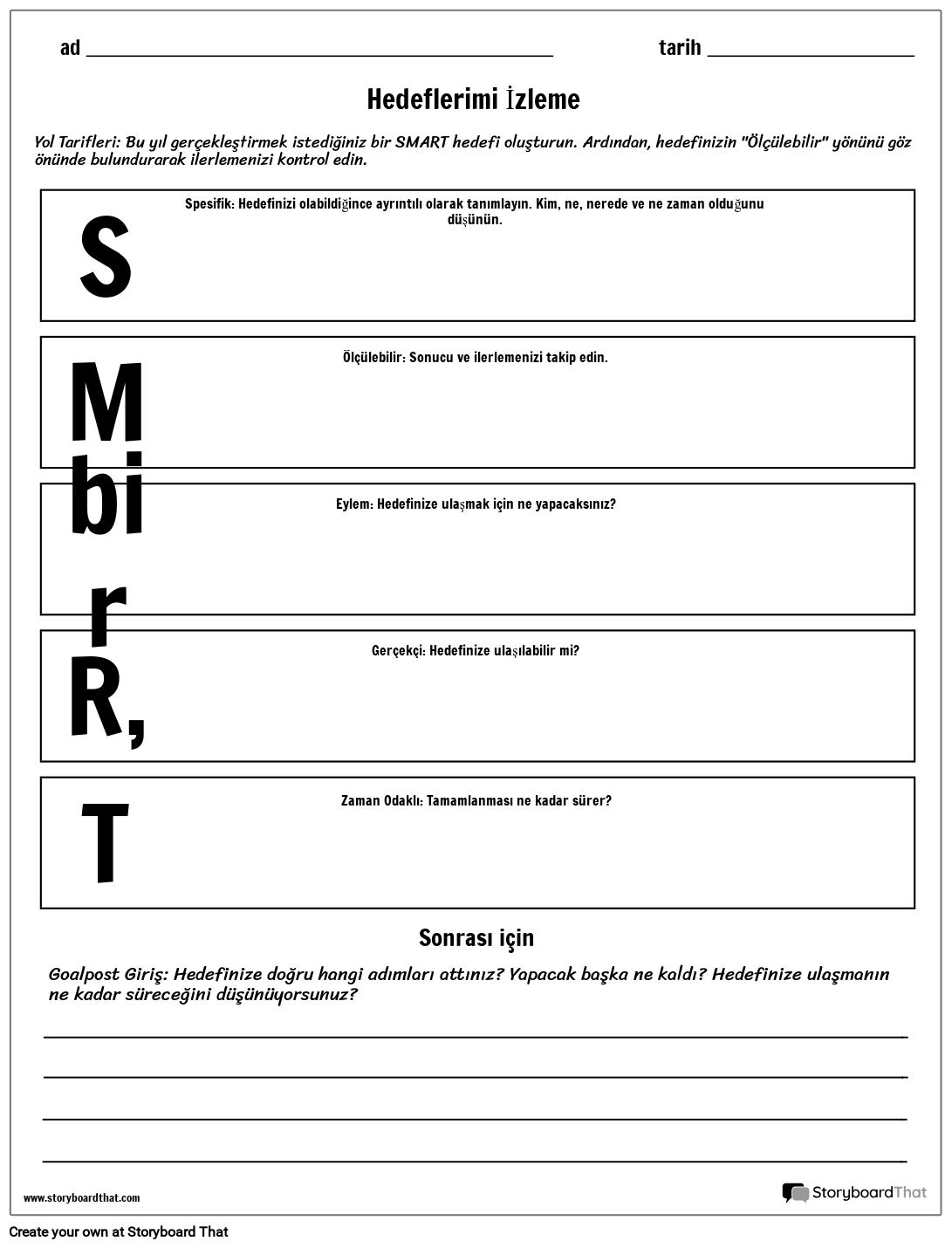 Making SMART Goals Worksheet Storyboard por tr-examples