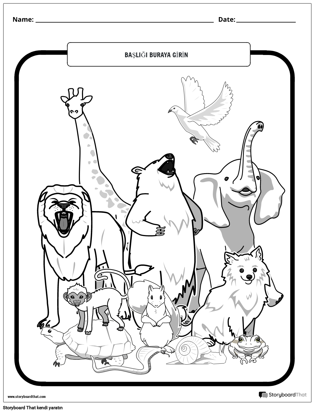 Orman Hayvanları temalı boyama sayfası Storyboard