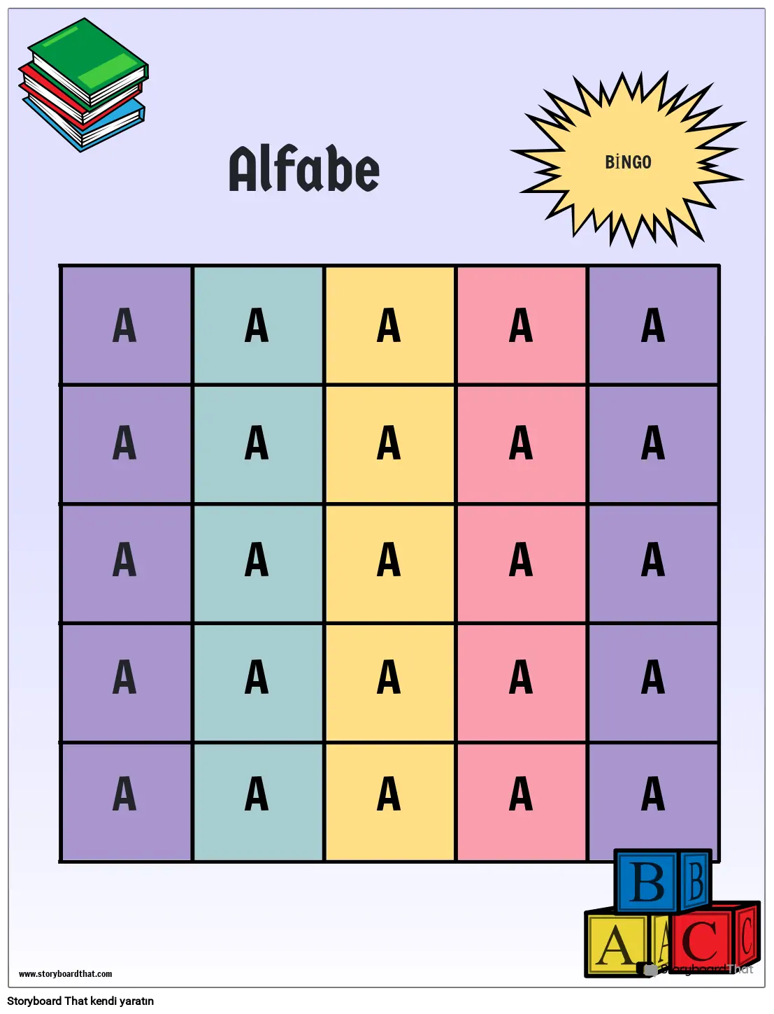 Renkli Alfabe Bingo Kartı Storyboard por tr-examples