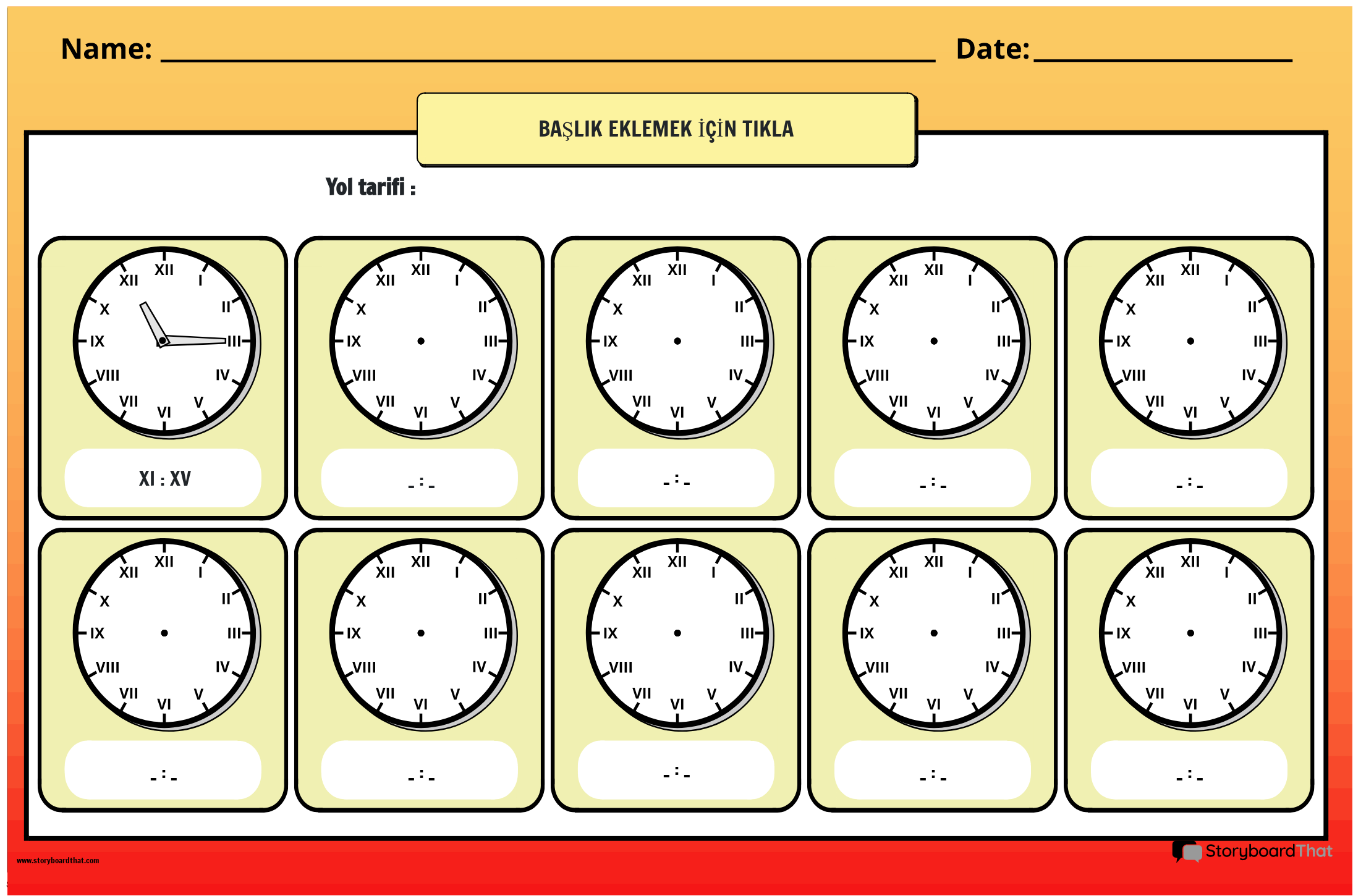 Saatteki Zaman - Romen Rakamları Çalışma Sayfası