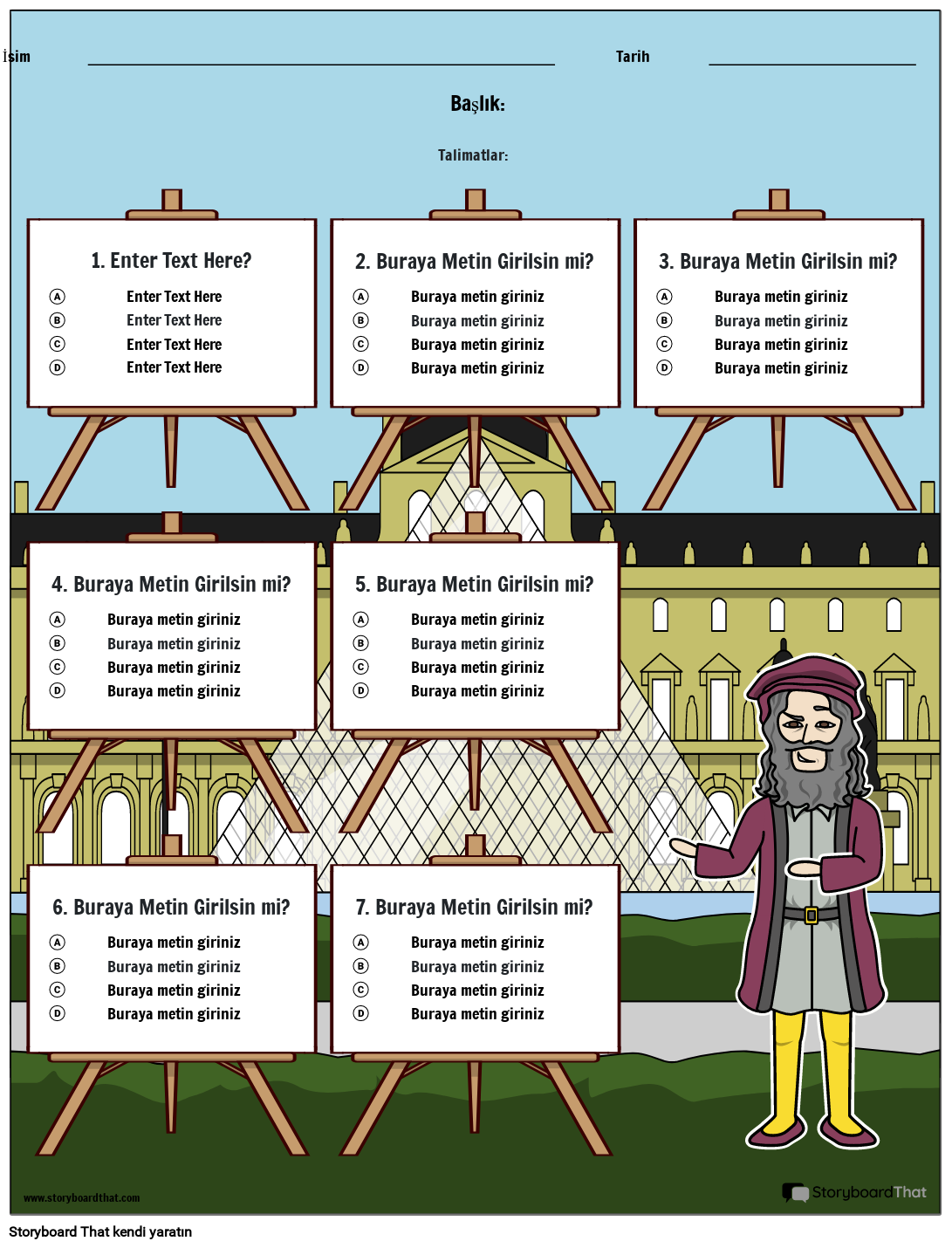 Sanat Temalı Çoktan Seçmeli Çalışma Sayfası Storyboard