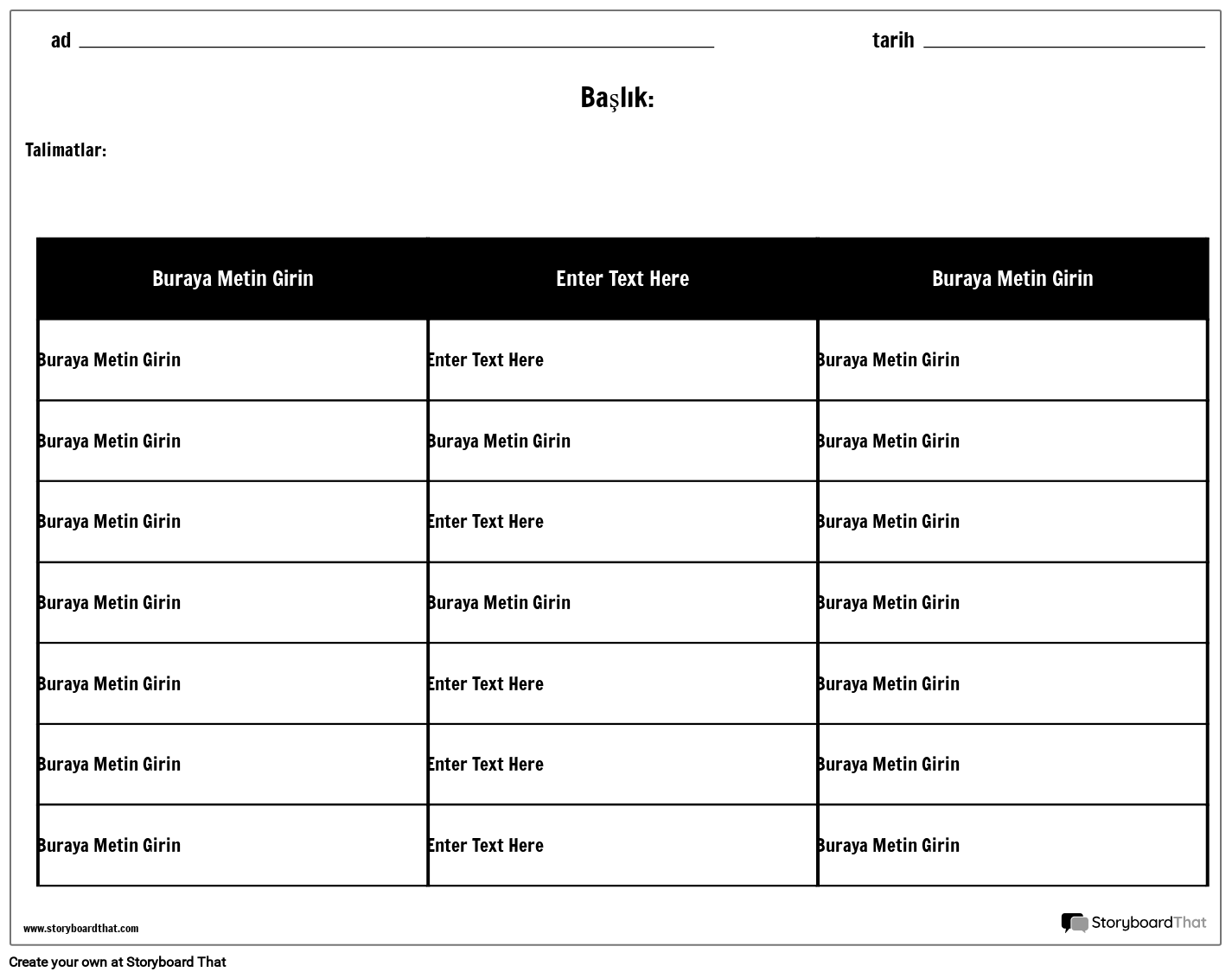 Tablo Grafiği Şablonu — Tablo Yapıcı — Çevrimiçi Tablo Oluşturun ...