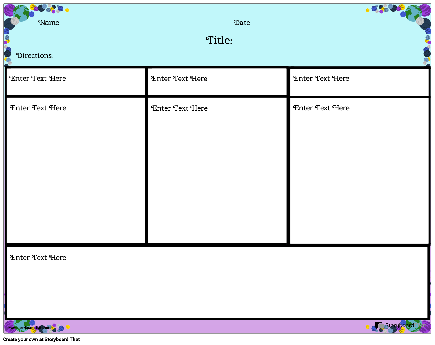 Outer Space Themed Active Reading Template Storyboard