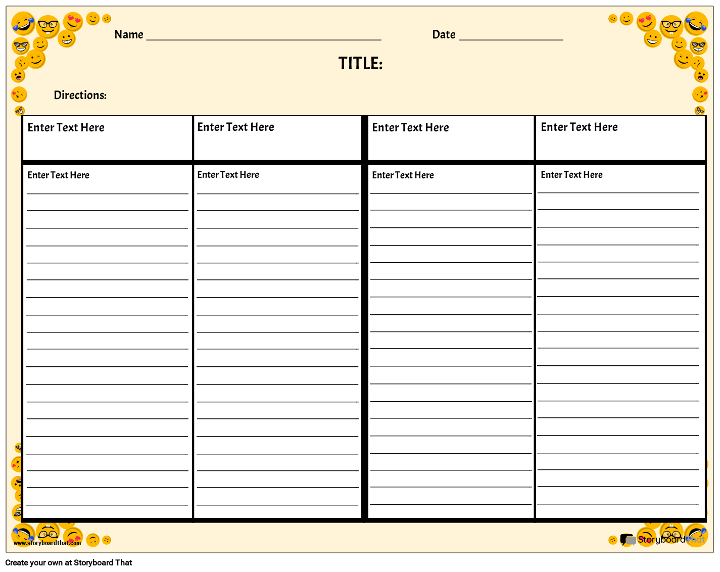 Landscape Active Reading Template with Emojis