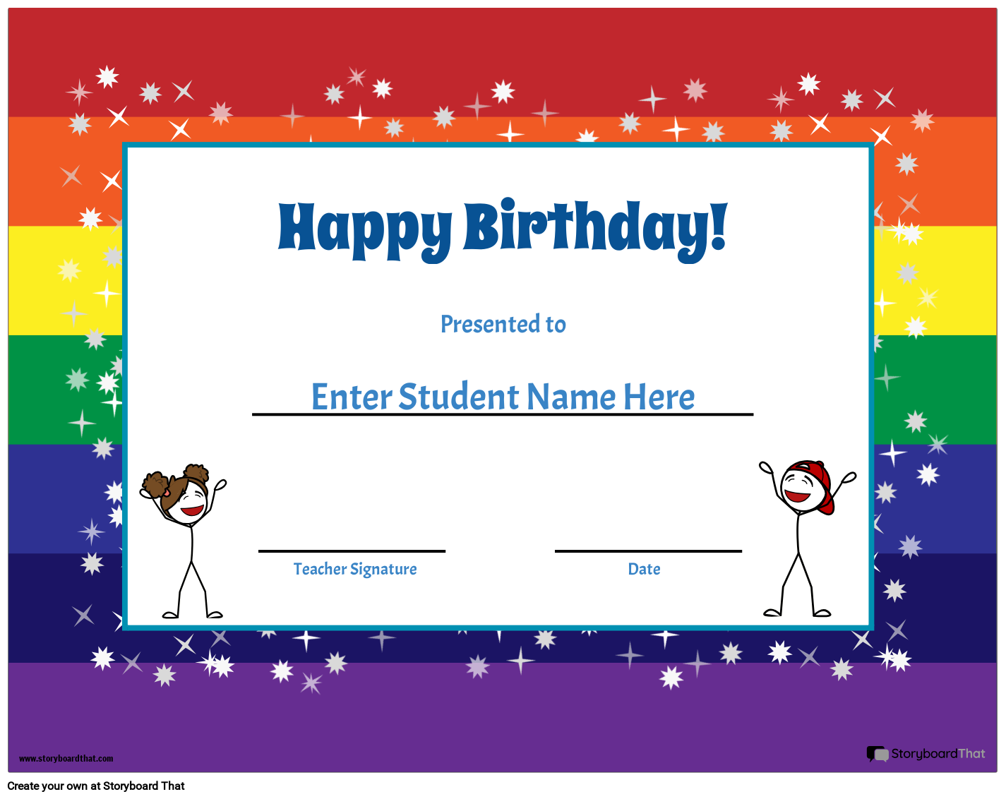Birthday Certificate Template with Rainbow Background