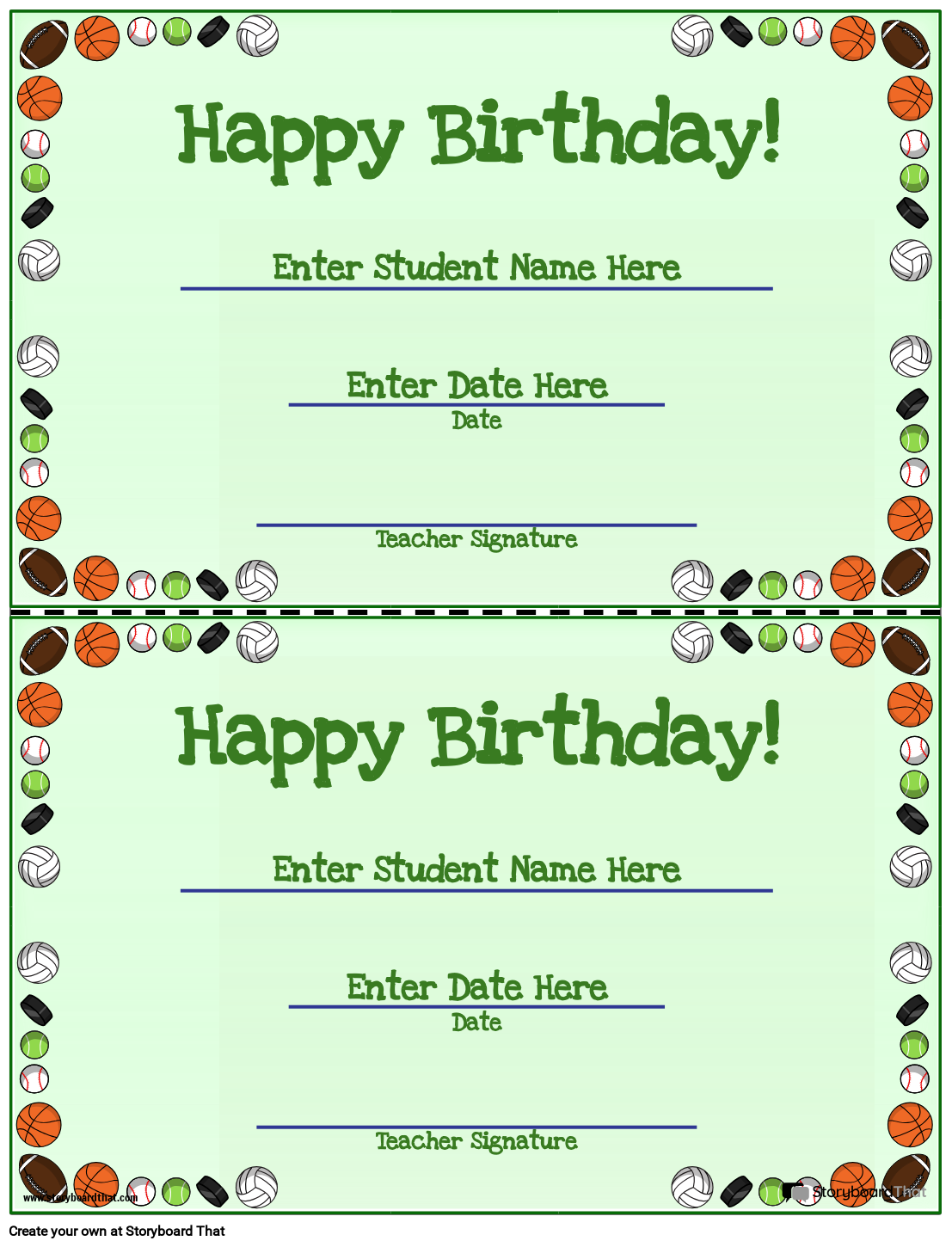 Green Sports Themed Birthday Certificate Template