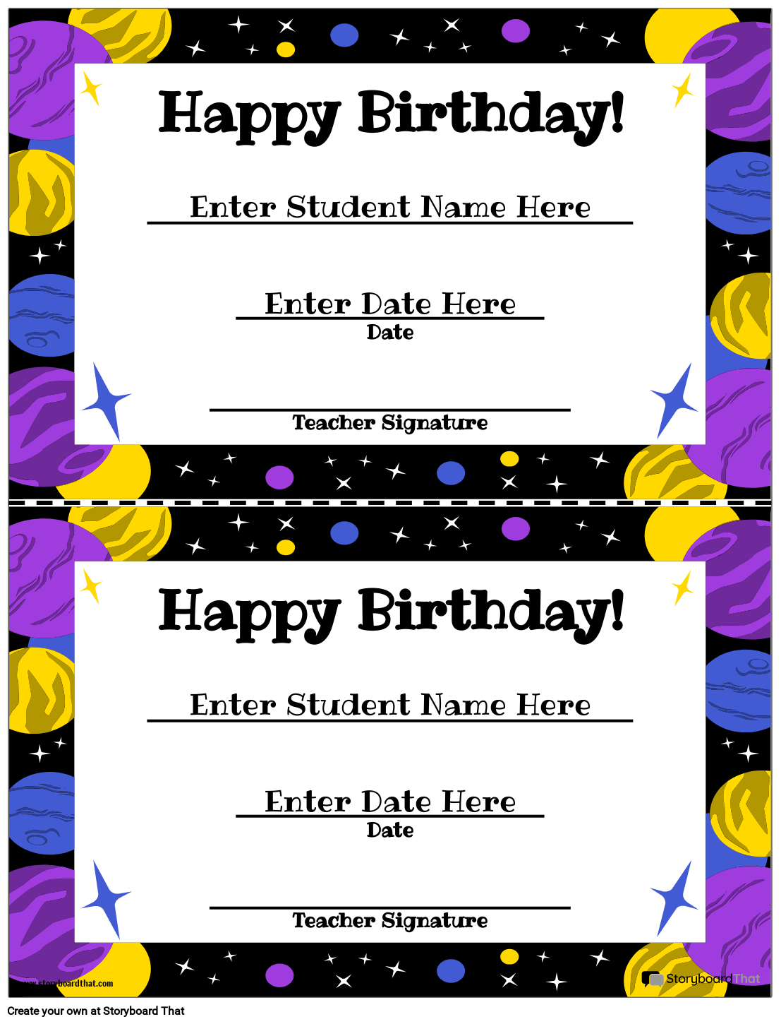 Birthday Certificate Template with a Space Theme