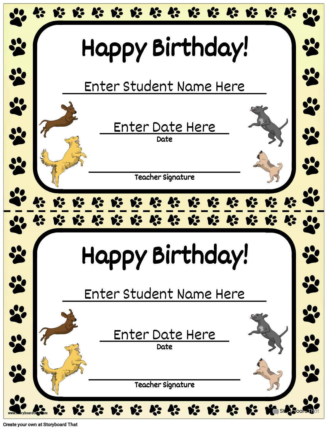 Cute Dog Themed Birthday Certificate Template