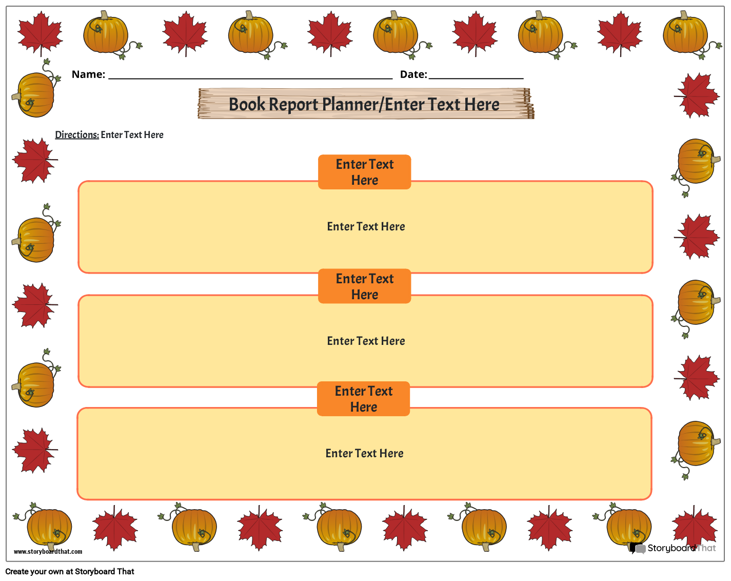 Book Report Planning Sheet | Create Your Own at Storyboard That